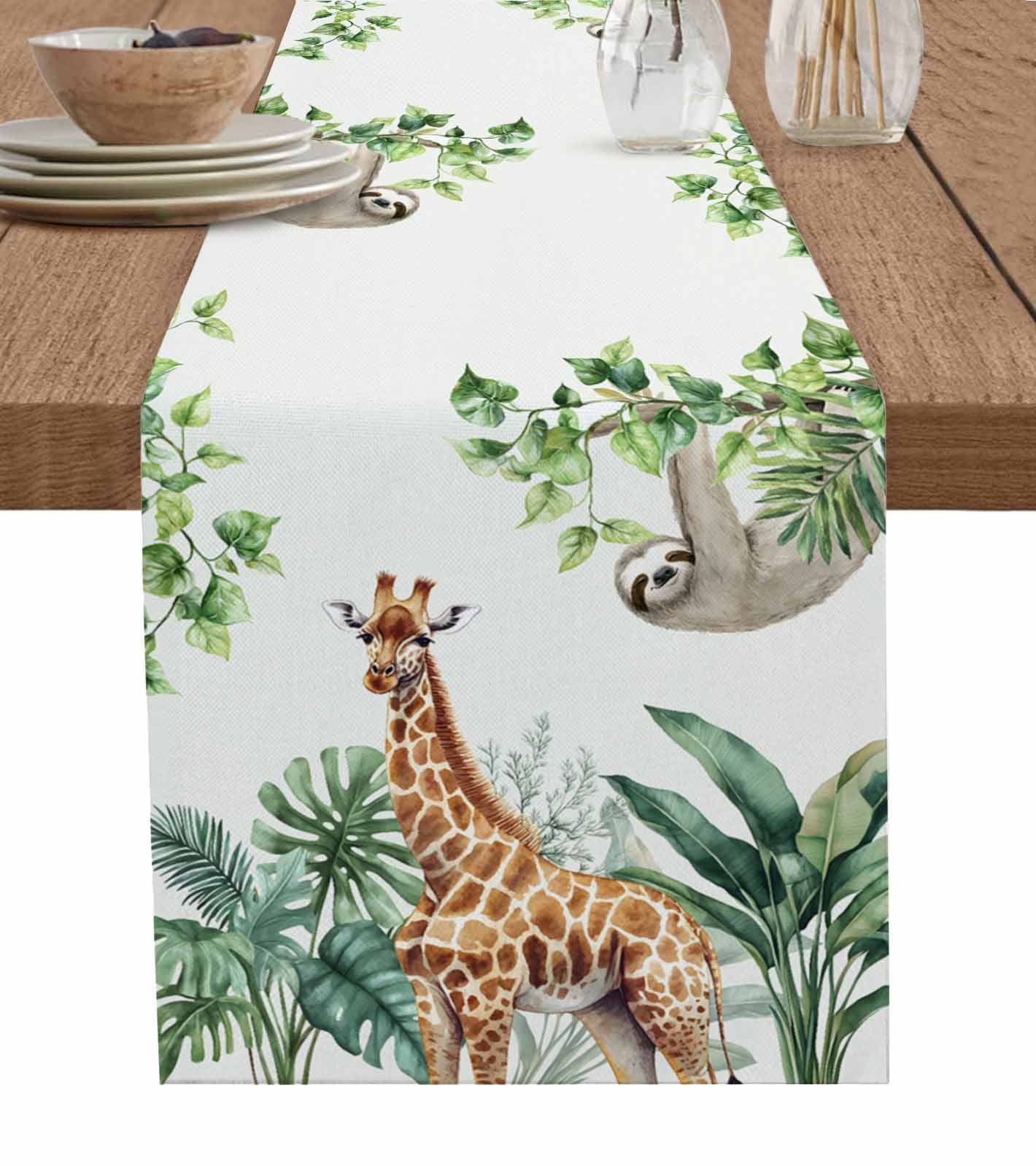 Boanket Tropical Giraffe Sloth Table Runner - 90 Inch Long, Kitchen ...
