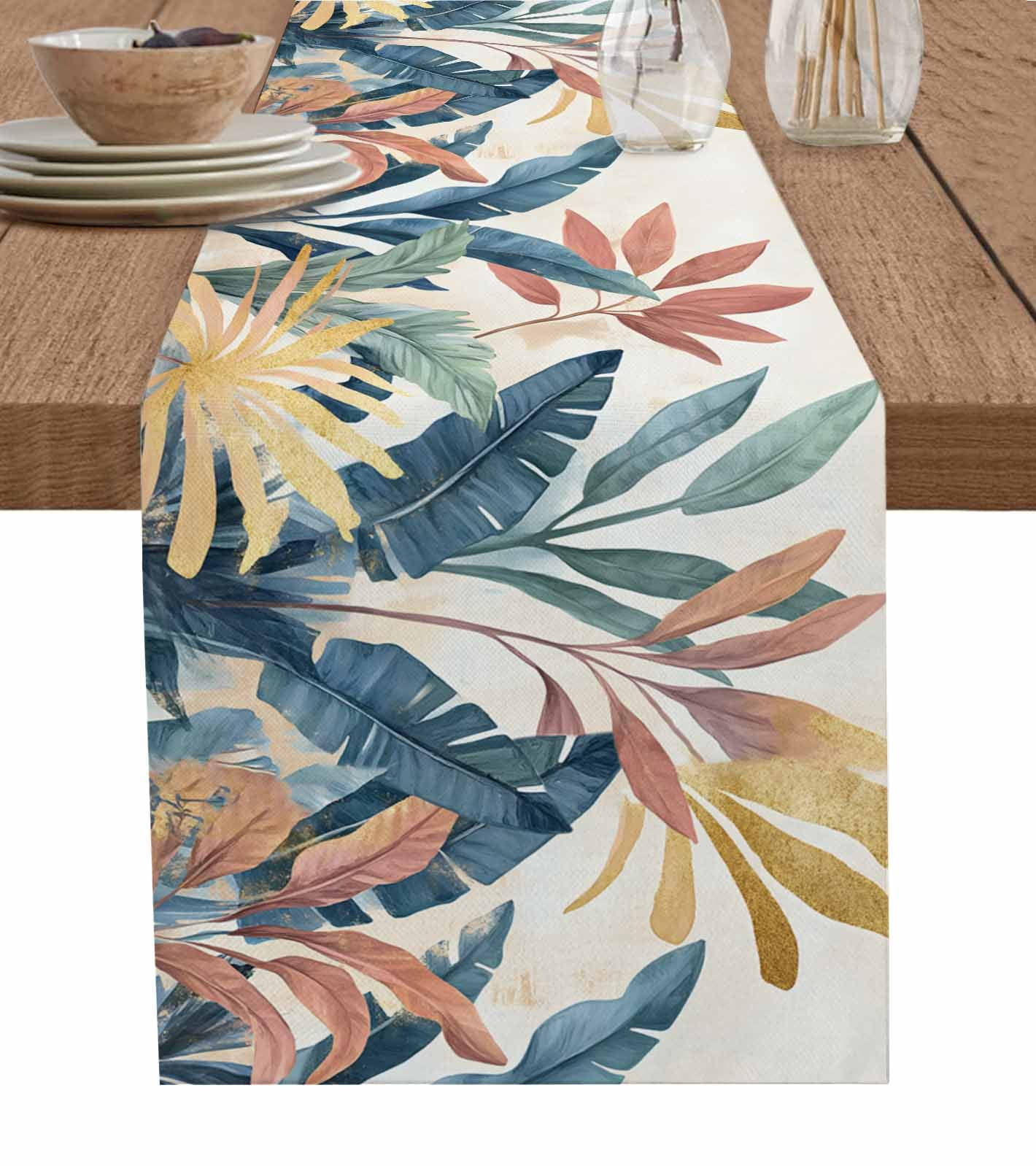 Boanket Tropical Leaves Table Runner - 120 Inch Long, Kitchen Dining ...