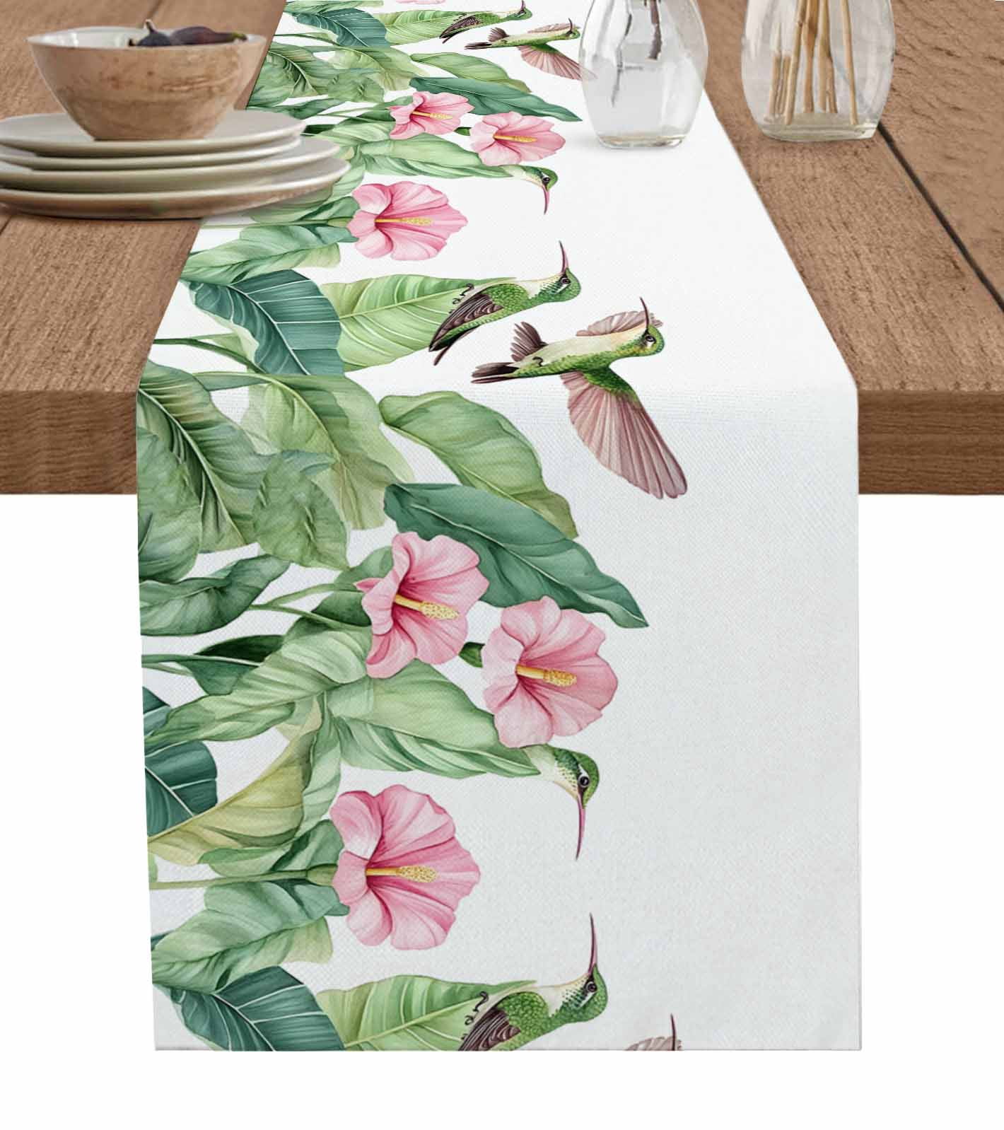 Boanket Tropical Plants Table Runner - 108 Inch Long, Kitchen Dining ...