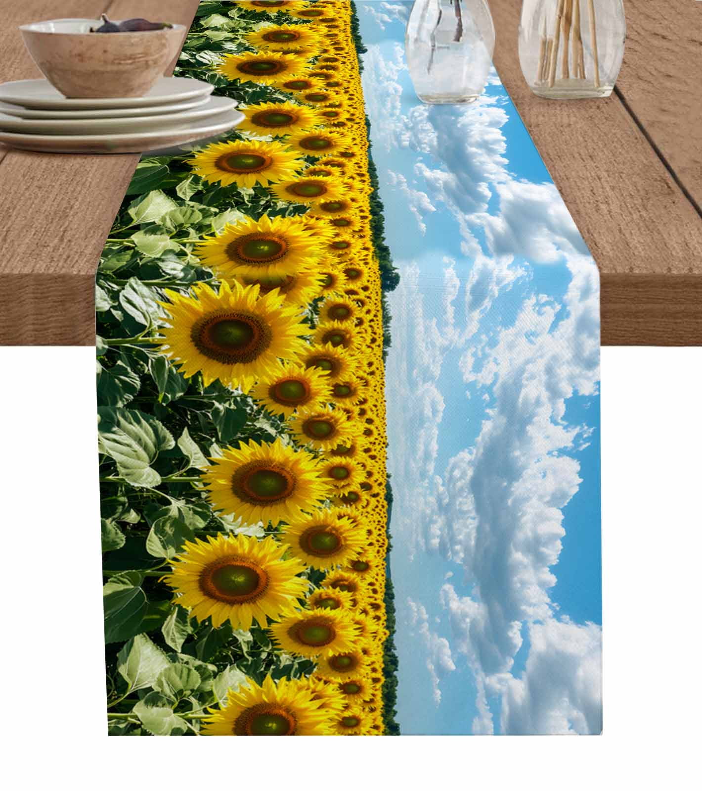 Boanket Turmeric Sunflowers Table Runner - 70 Inch Long, Kitchen Dining ...