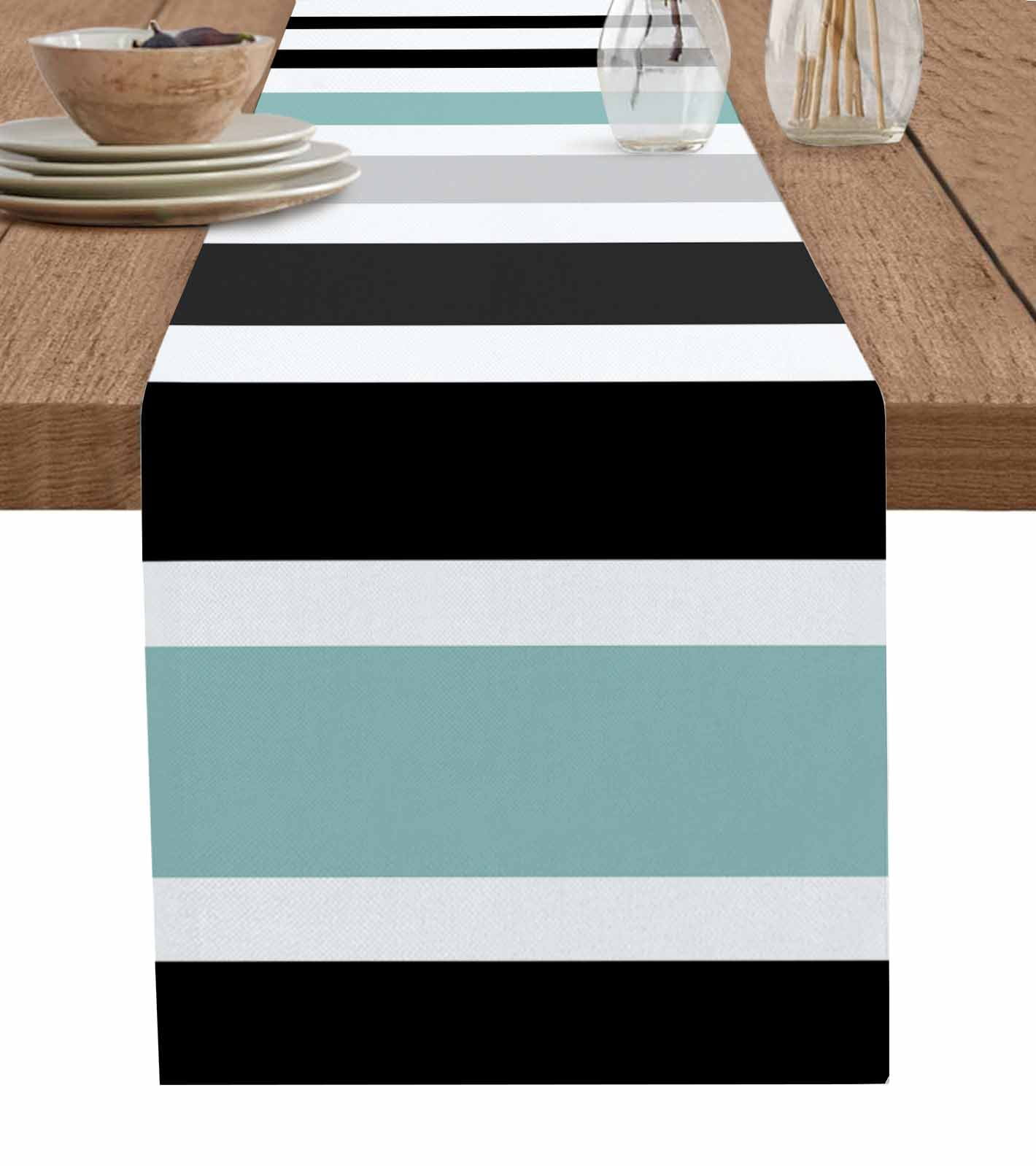 Boanket Turquoise Black Stripe Table Runner - 70 Inch Long, Kitchen ...
