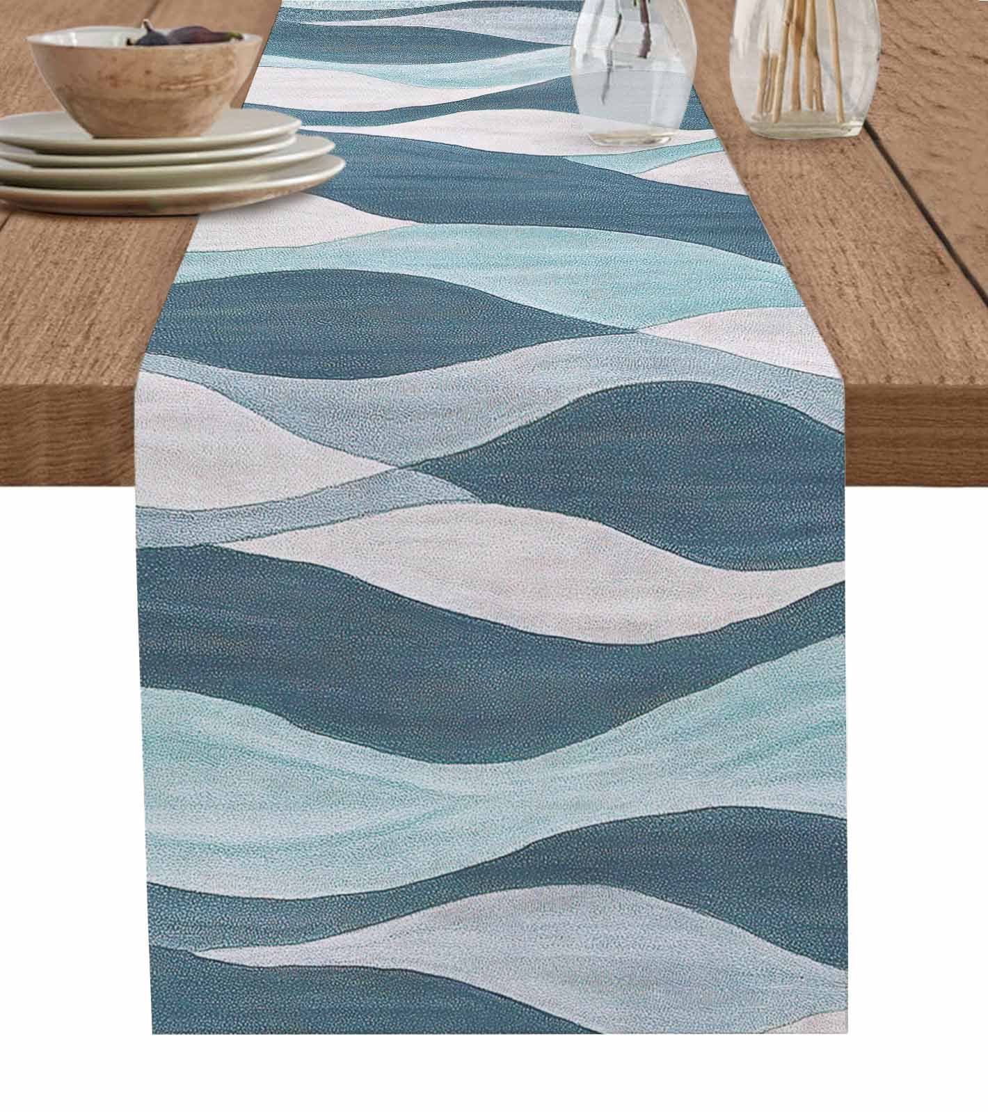 Boanket Turquoise Blue Table Runner - 108 Inch Long, Kitchen Dining ...