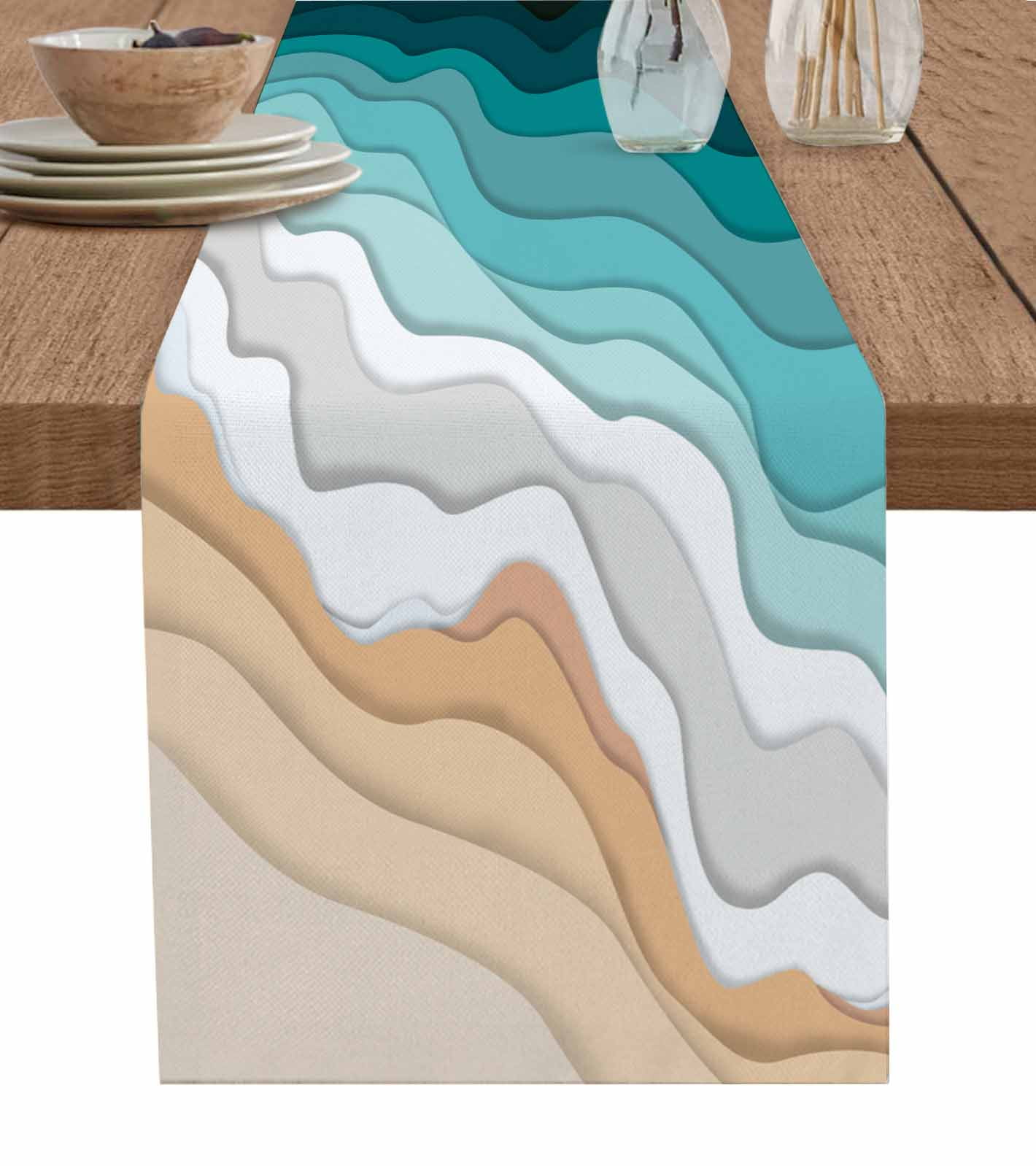 Boanket Turquoise Coastal Beach Table Runner - 48 Inch Long, Kitchen Dining Table Runner Dresser ...
