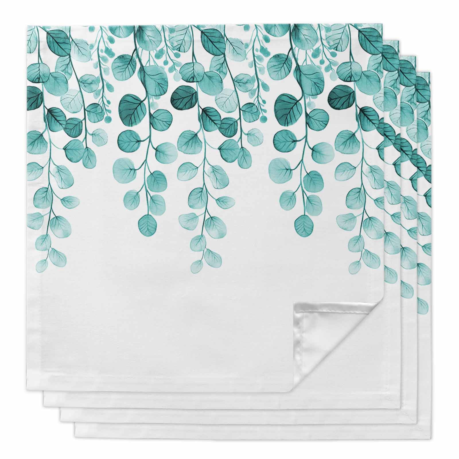Boanket Turquoise Eucalyptus Leaves Cloth Napkins Set of 4, Holiday ...