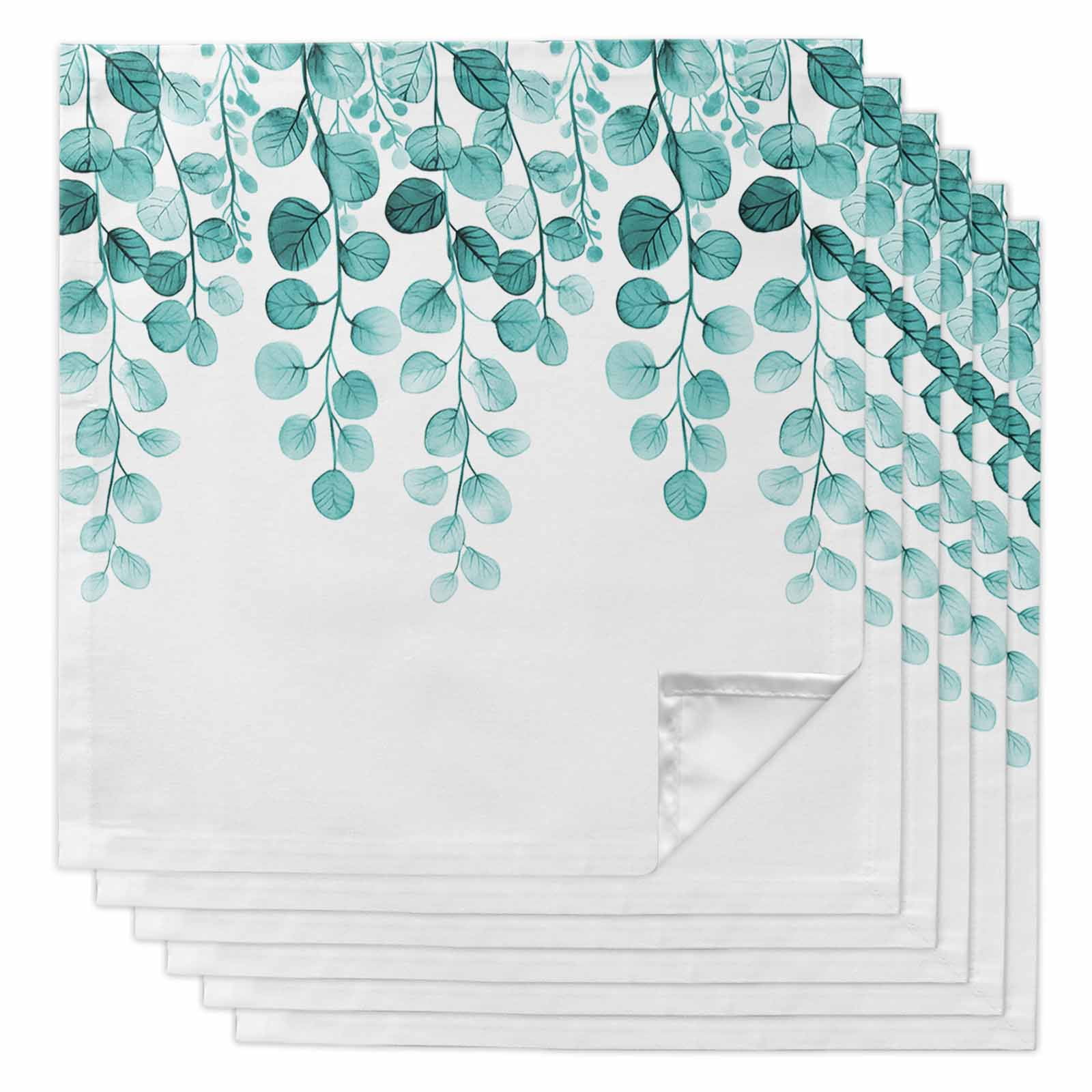 Boanket Turquoise Eucalyptus Leaves Cloth Napkins Set of 6, Holiday ...