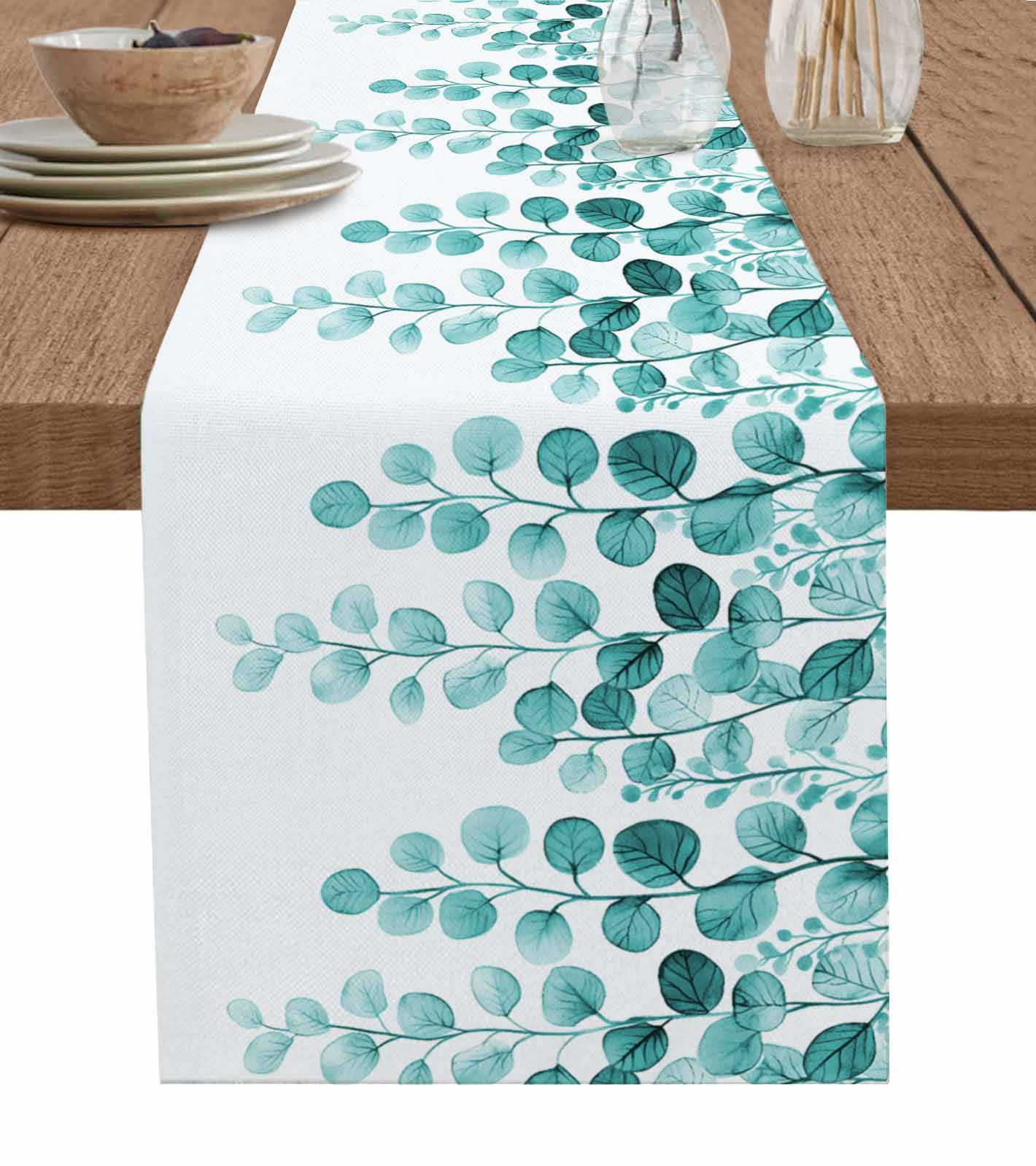 Boanket Turquoise Eucalyptus Leaves Table Runner - 36 Inch Long ...