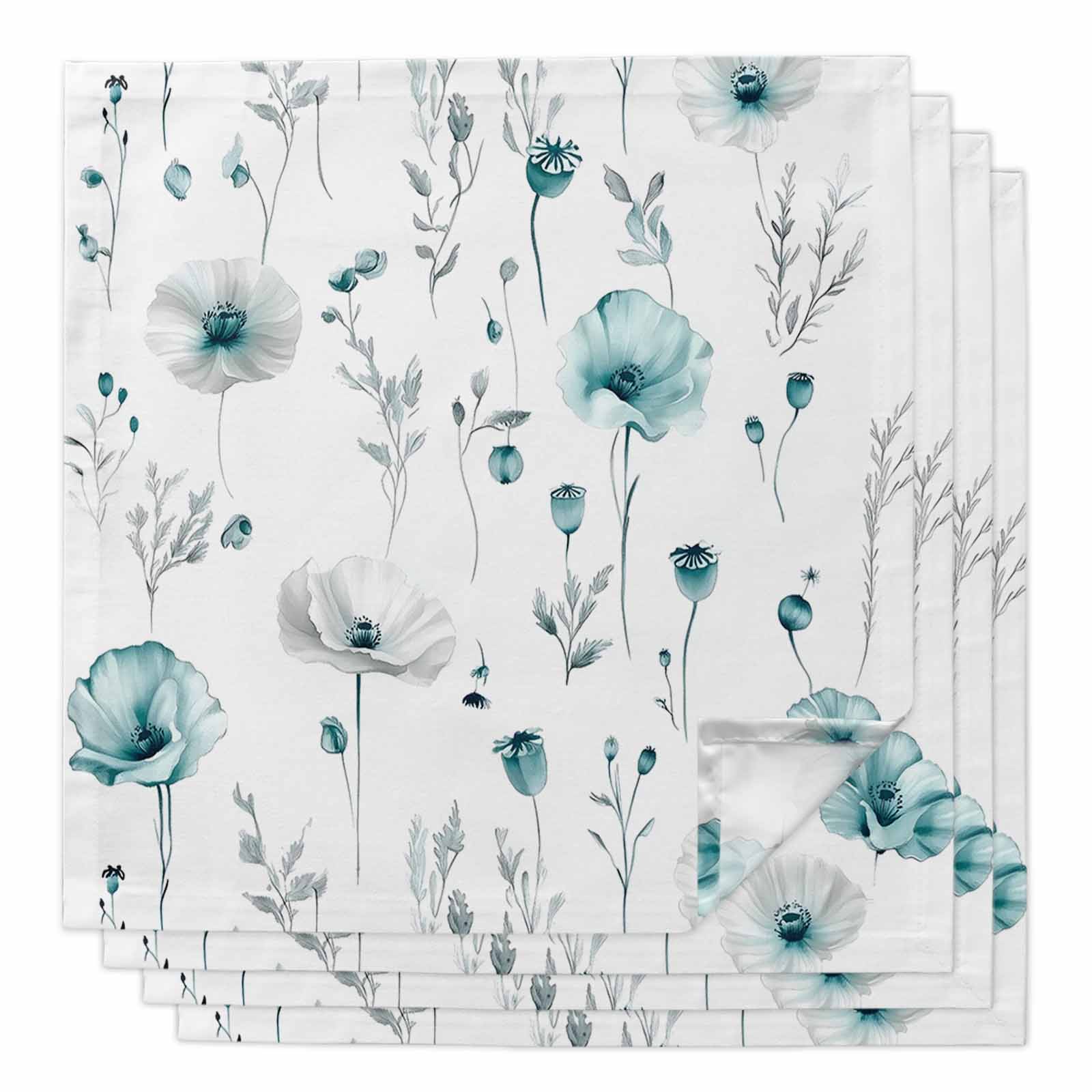 Boanket Turquoise Flowers Cloth Napkins Set of 4, Holiday Napkins for ...