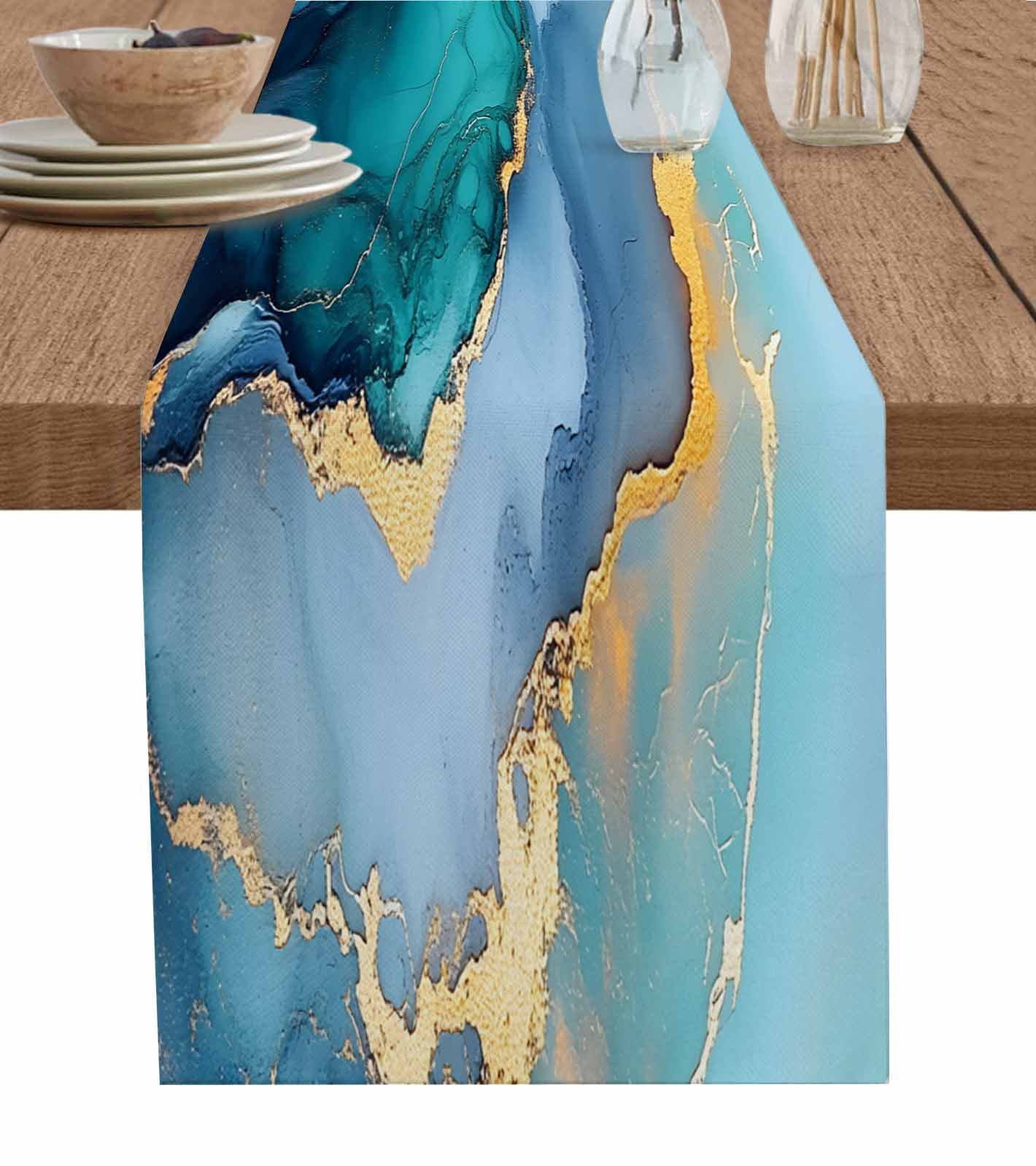 Boanket Turquoise Gold Table Runner - 70 Inch Long, Kitchen Dining ...