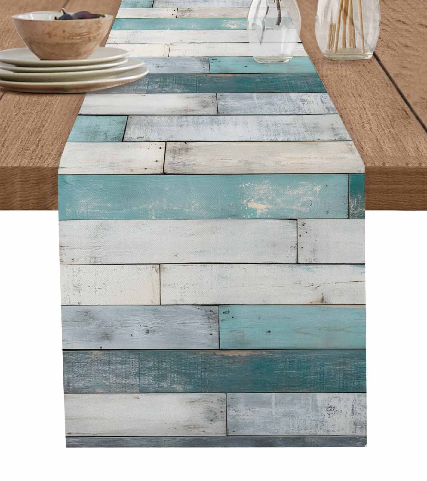 Boanket Turquoise Grey Wooden Table Runner - 120 Inch Long, Kitchen ...