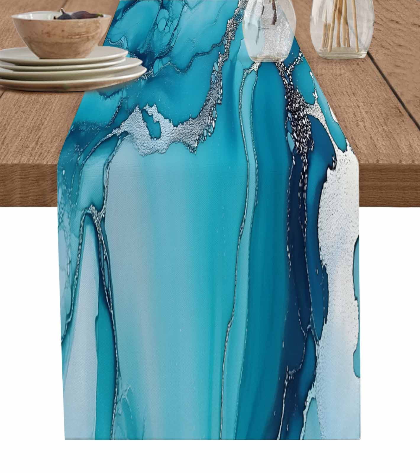 Boanket Turquoise Modern Table Runner - 60 Inch Long, Kitchen Dining ...