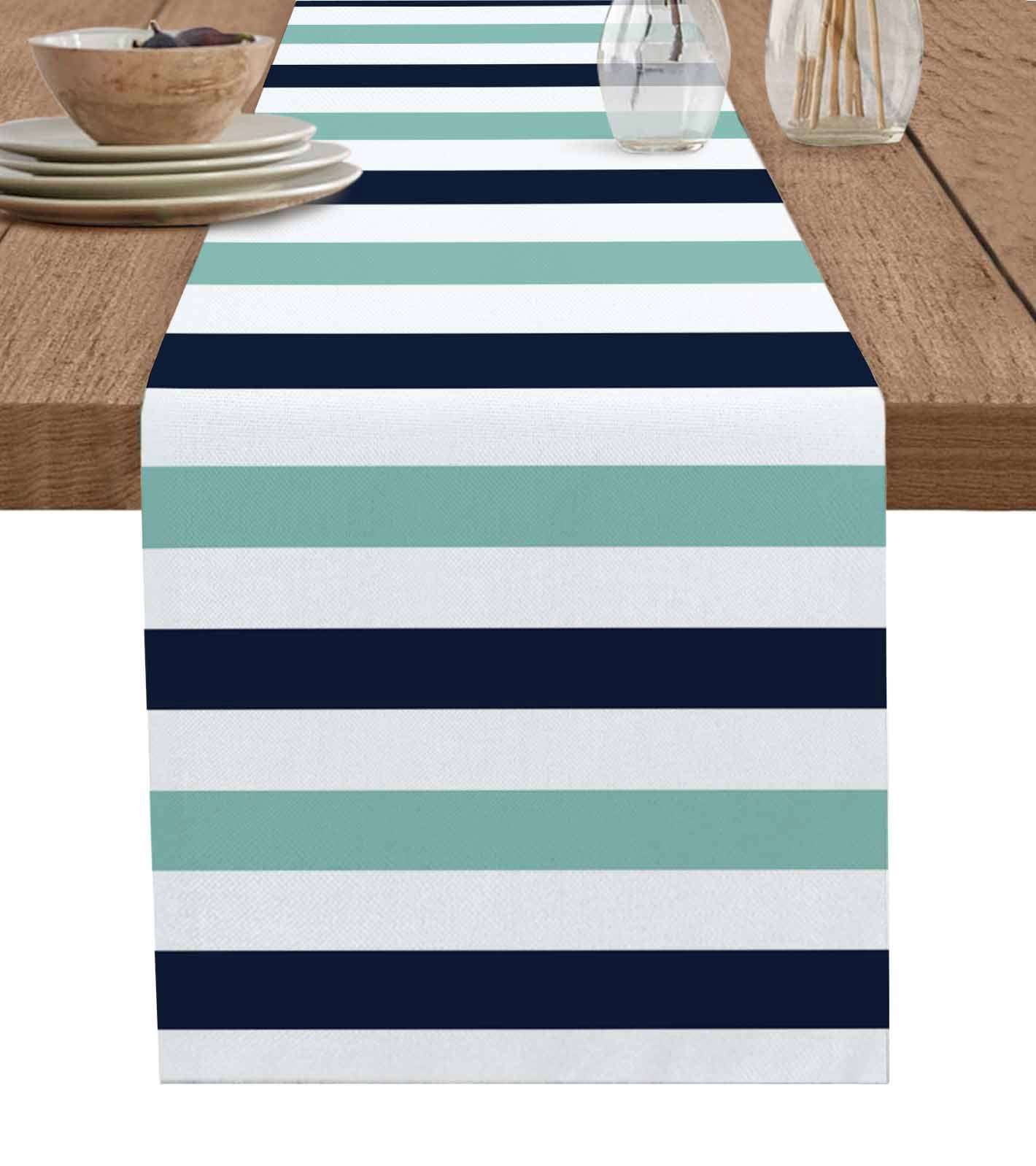 Boanket Turquoise Navy Blue Striped Table Runner - 72 Inch Long ...
