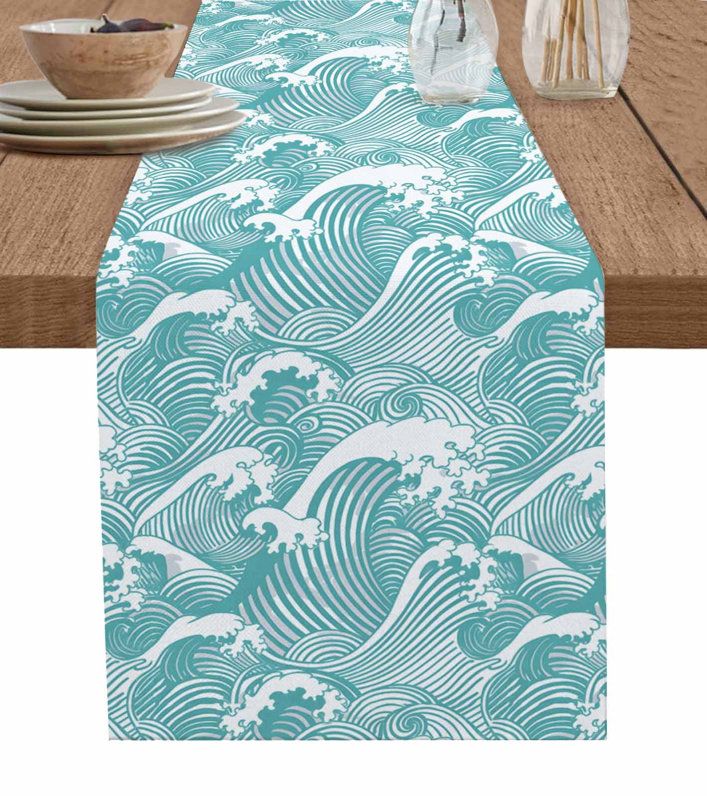 Boanket Turquoise Ocean Waves Table Runner - 60 Inch Long, Kitchen ...