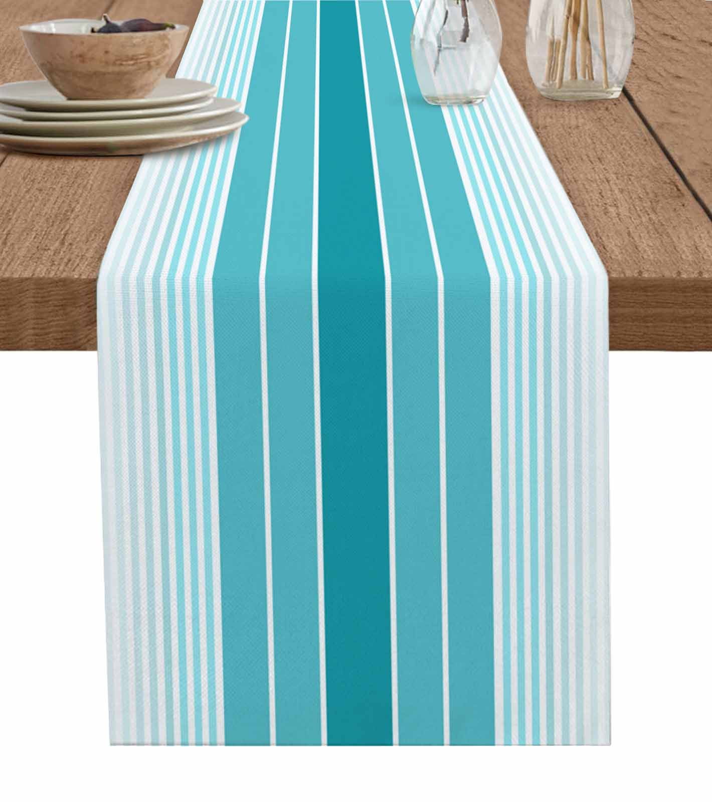 Boanket Turquoise Ombre Stripe Table Runner - 36 Inch Long, Kitchen ...