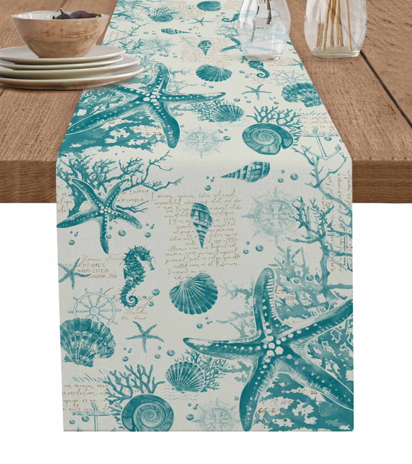 Boanket Turquoise Starfish Table Runner - 48 Inch Long, Kitchen Dining ...