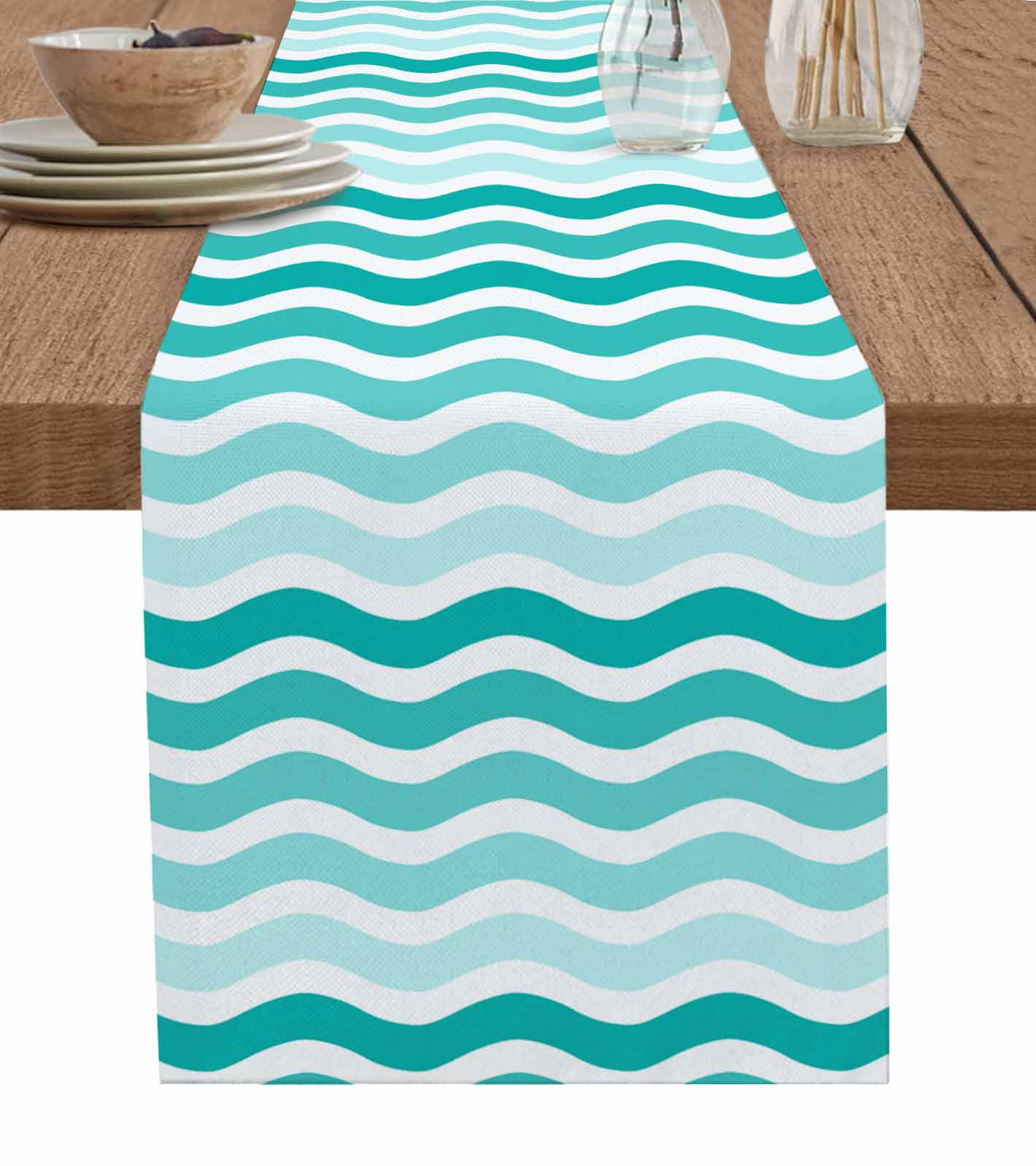 Boanket Turquoise Striped Ombre Table Runner - 36 Inch Long, Kitchen ...
