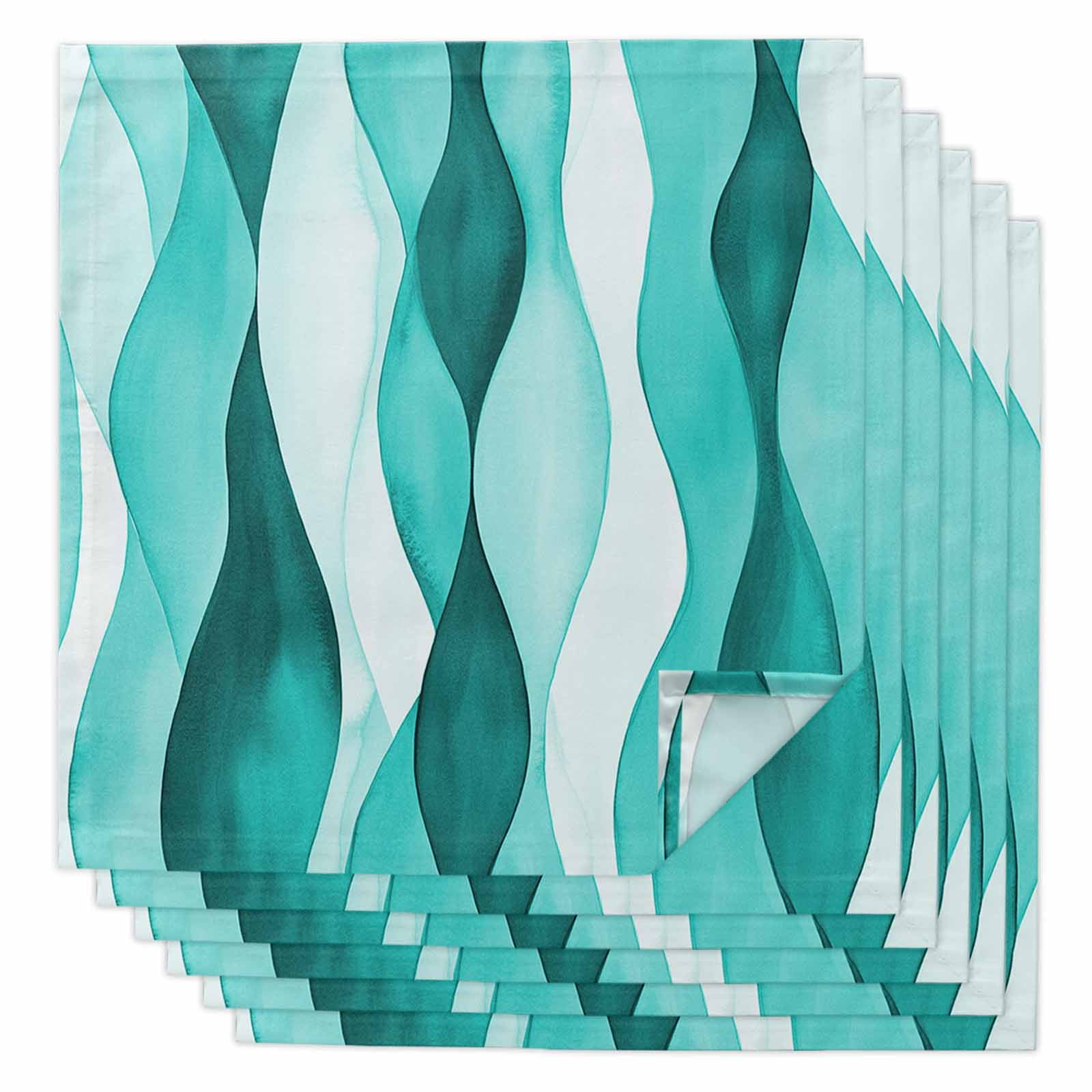 Boanket Turquoise Stripes Cloth Napkins Set of 6, Holiday Napkins for ...