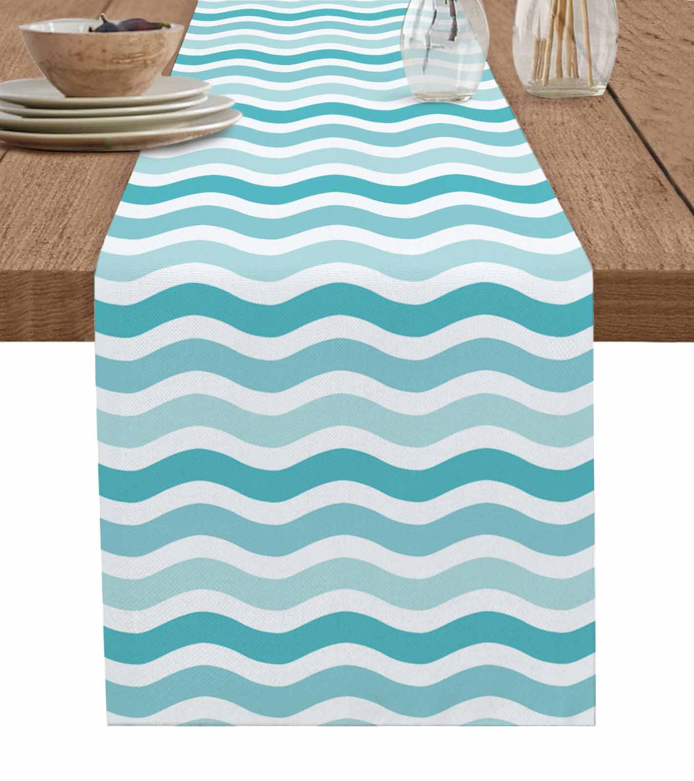 Boanket Turquoise White Ombre Table Runner - 70 Inch Long, Kitchen ...