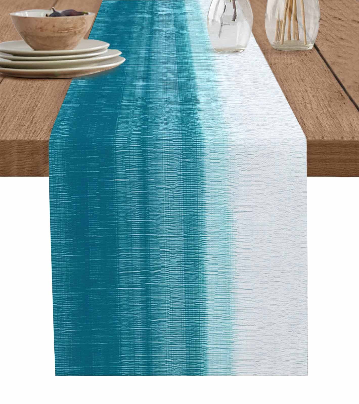 Boanket Turquoise White Ombre Table Runner - 72 Inch Long, Kitchen ...