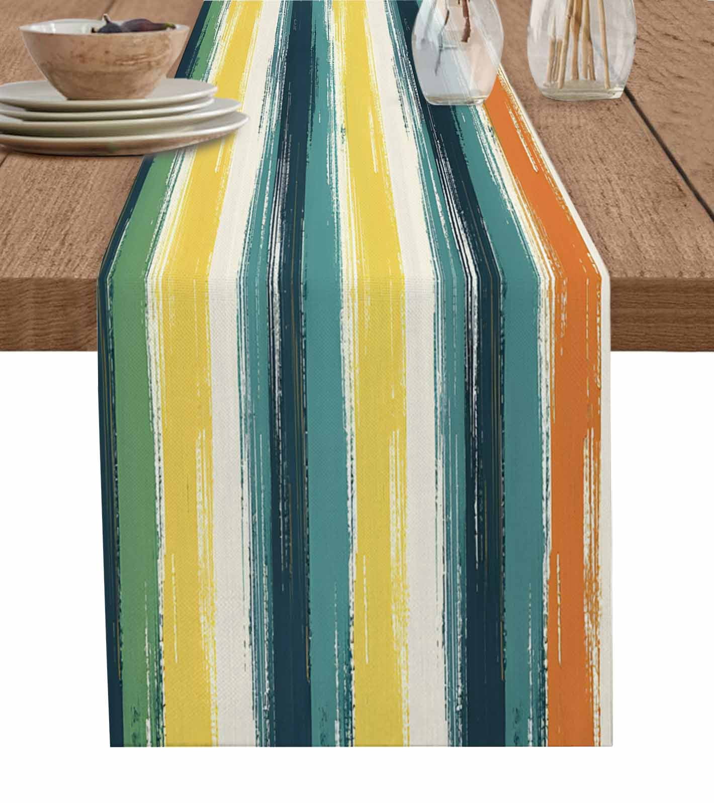 Boanket Turquoise Yellow Stripe Table Runner - 90 Inch Long, Kitchen ...
