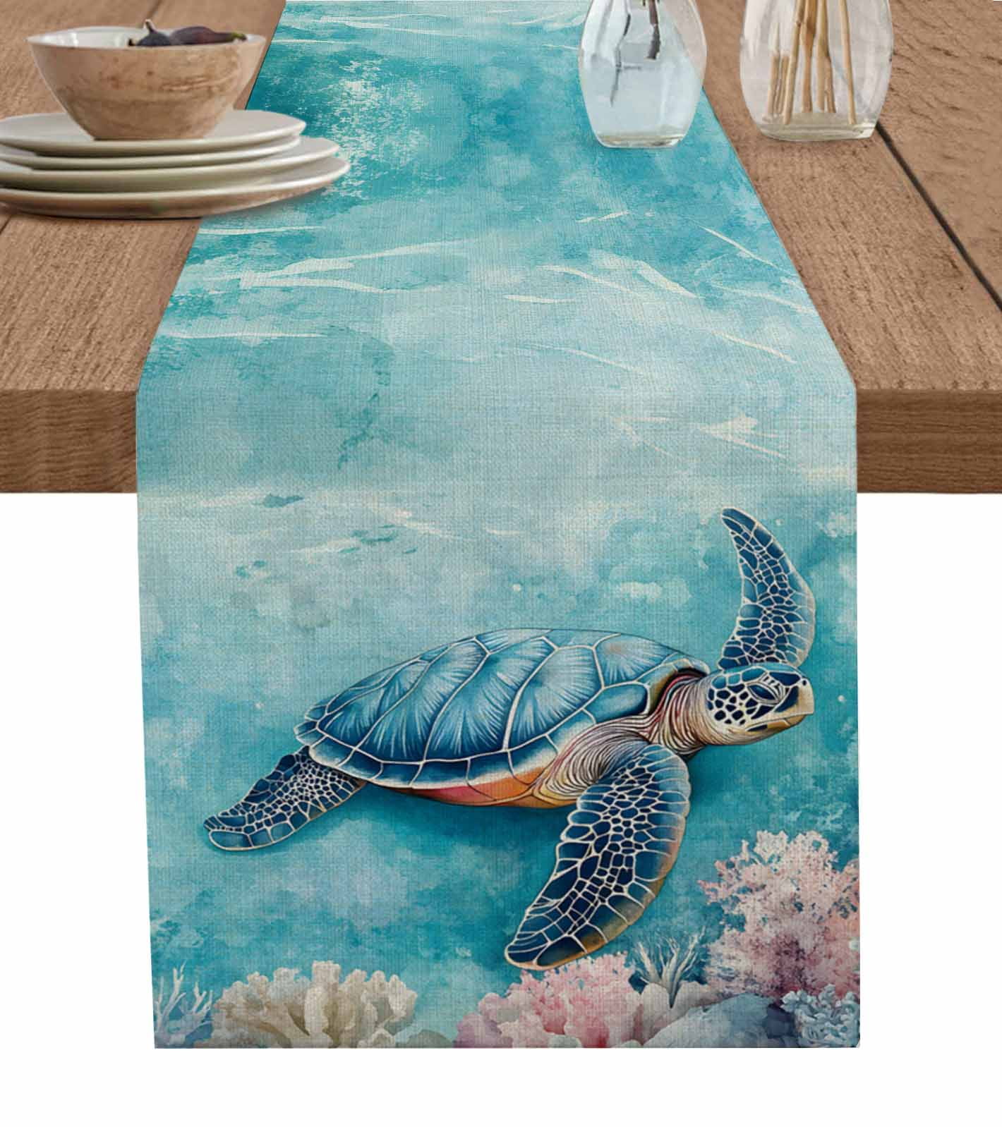 Boanket Turtle Table Runner - 48 Inch Long, Kitchen Dining Table Runner Dresser Scarves, Coastal ...