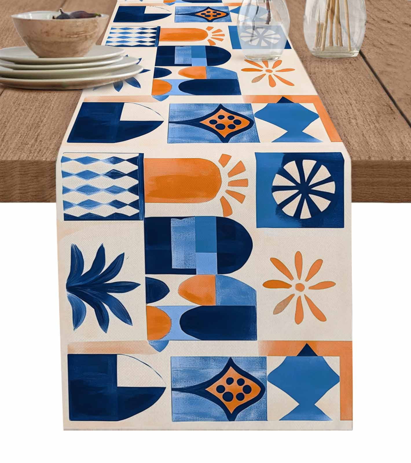 Boanket Vintage Abstract Table Runner - 90 Inch Long, Kitchen Dining ...