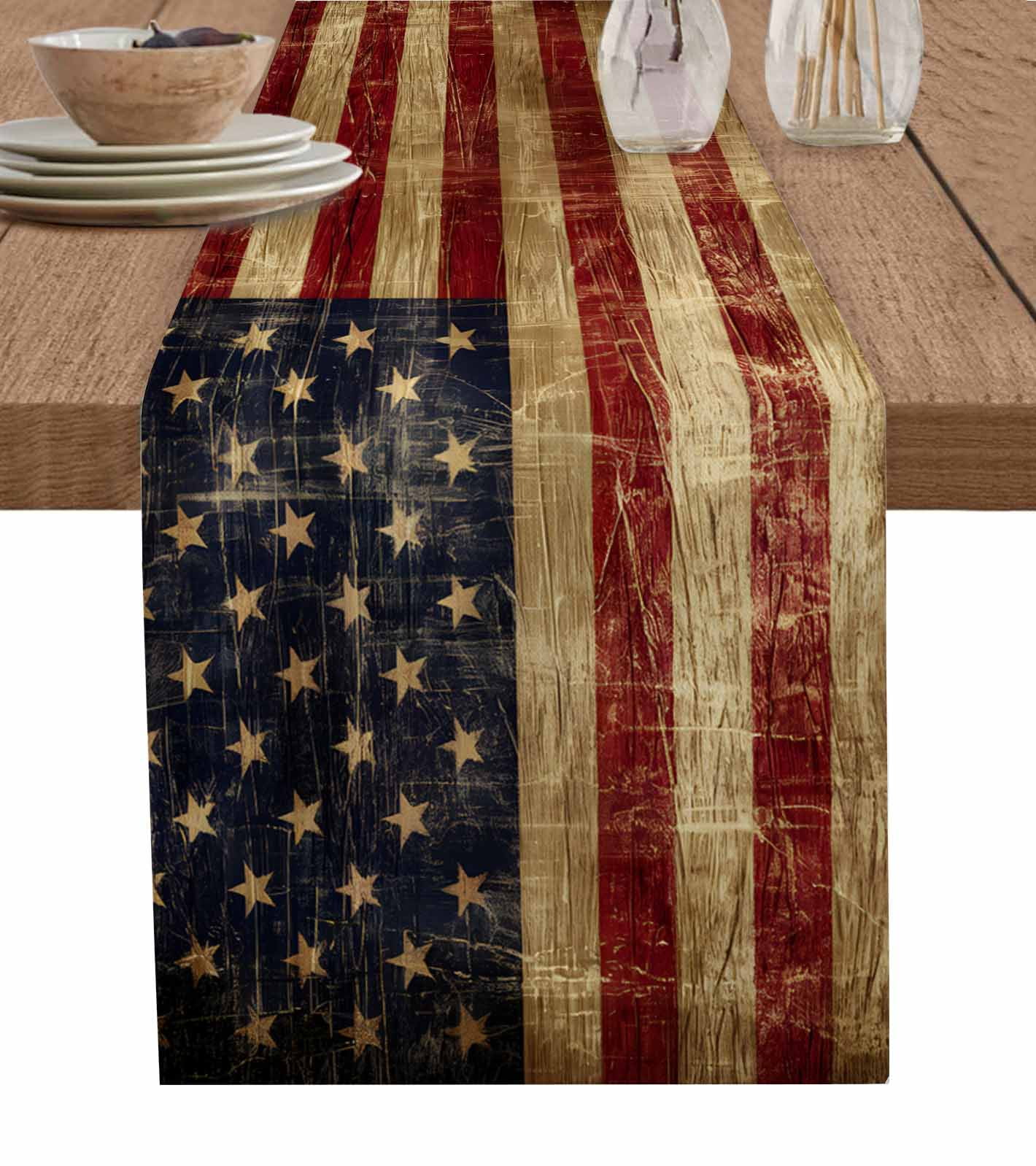 Boanket Vintage American Flag Table Runner - 120 Inch Long, Kitchen ...
