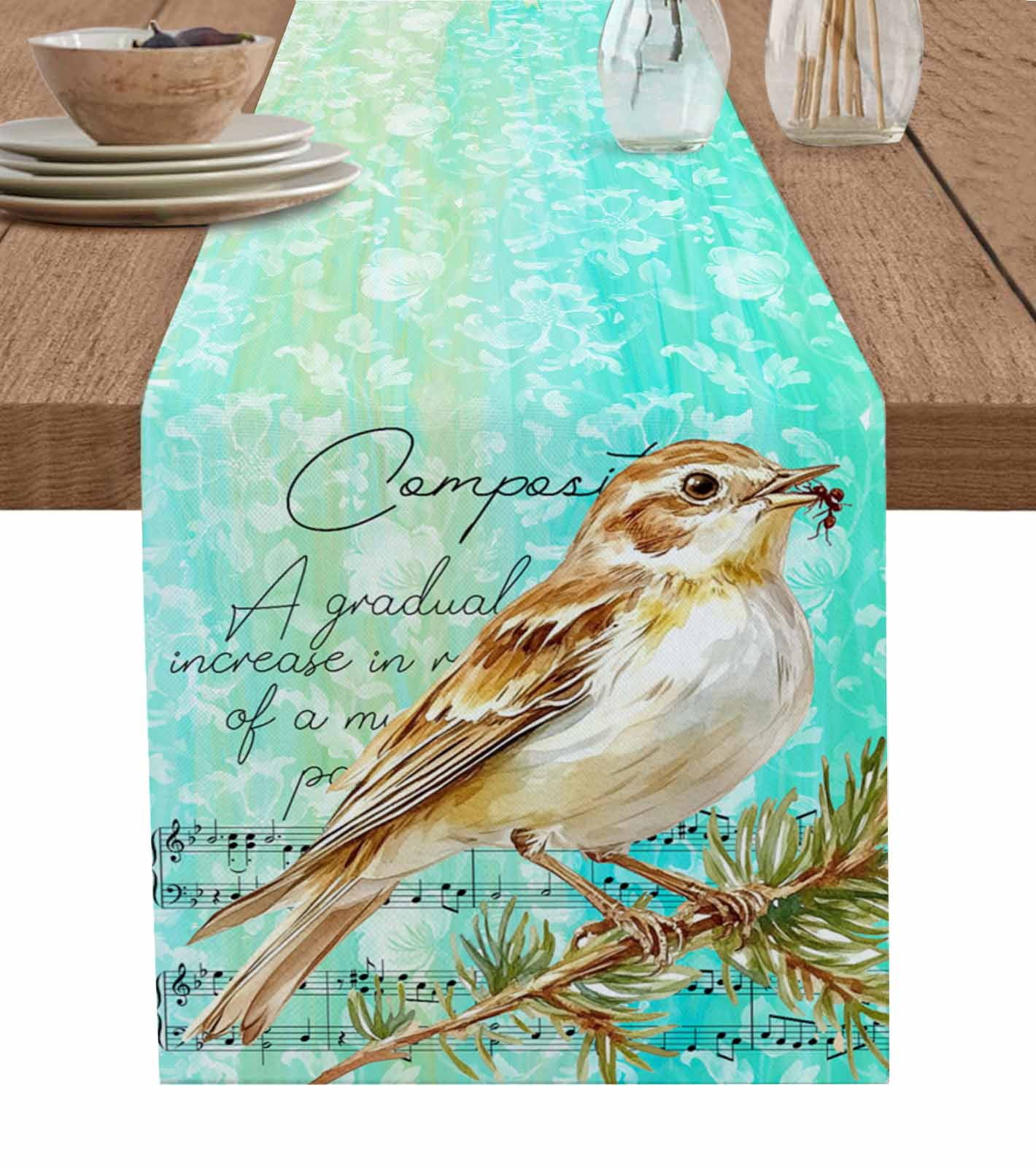 Boanket Vintage Bird Table Runner - 108 Inch Long, Kitchen Dining Table ...