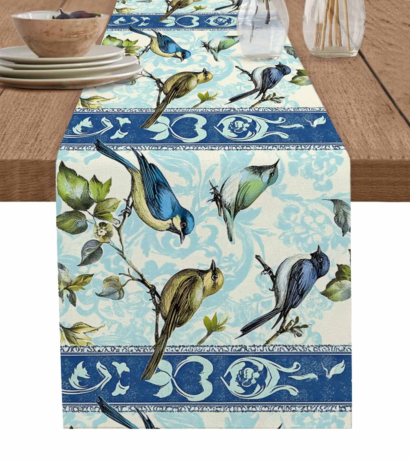 Boanket Vintage Birds Branches Table Runner - 72 Inch Long, Kitchen ...