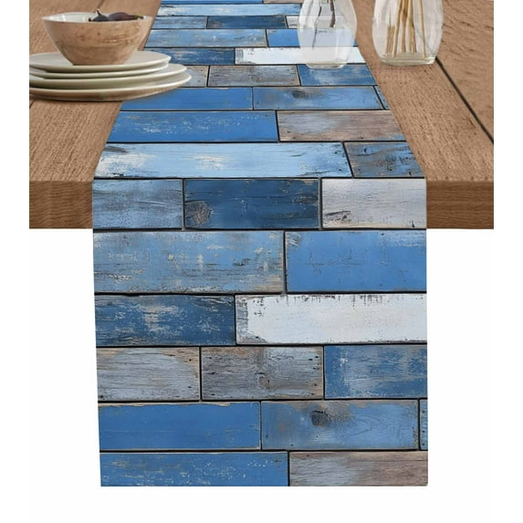 Boanket Vintage Blue Wooden Table Runner - 72 Inch Long, Kitchen Dining ...