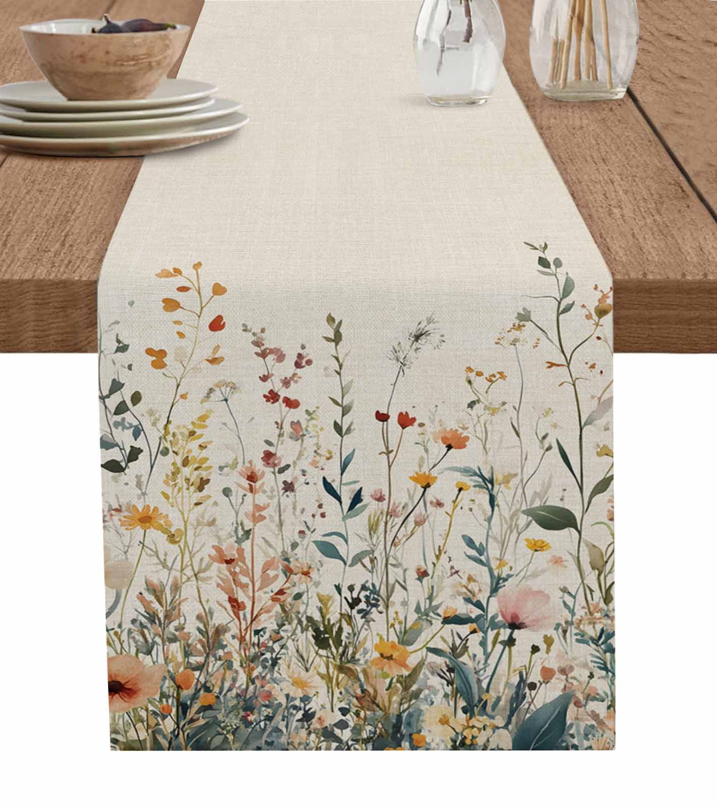 Boanket Vintage Botanical Table Runner - 90 Inch Long, Kitchen Dining ...