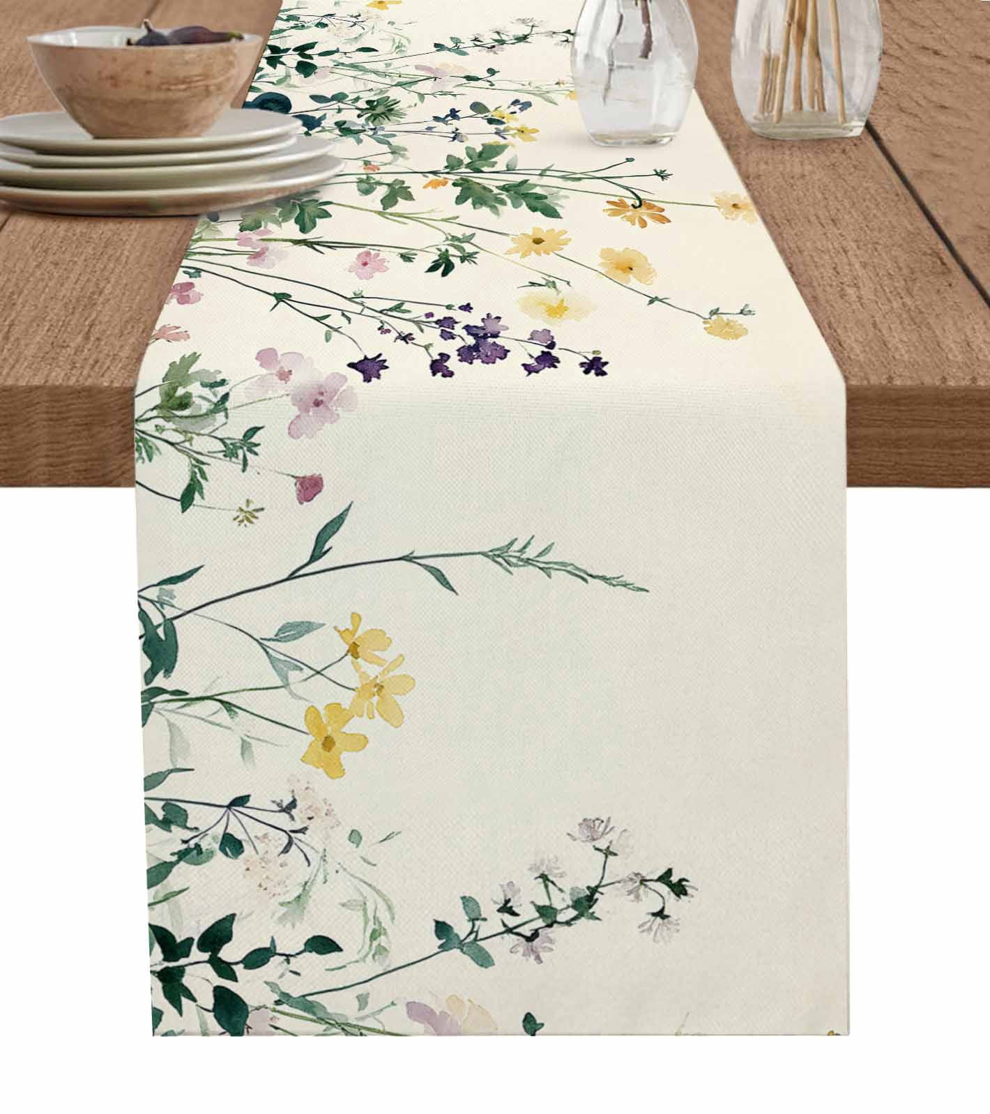 Boanket Vintage Botanical Yellow Floral Table Runner - 120 Inch Long ...