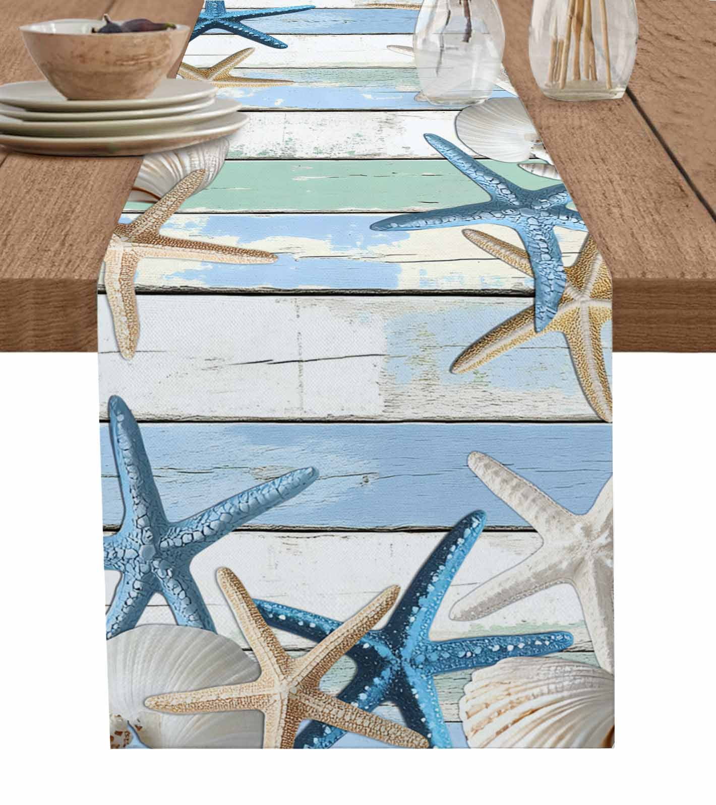 Boanket Vintage Coastal Table Runner - 48 Inch Long, Kitchen Dining Table Runner Dresser Scarves ...