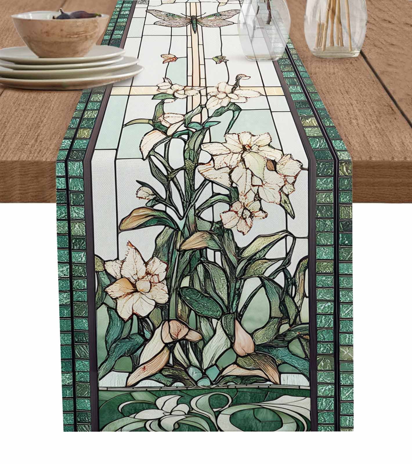 Boanket Vintage Dragonfly Table Runner - 72 Inch Long, Kitchen Dining ...