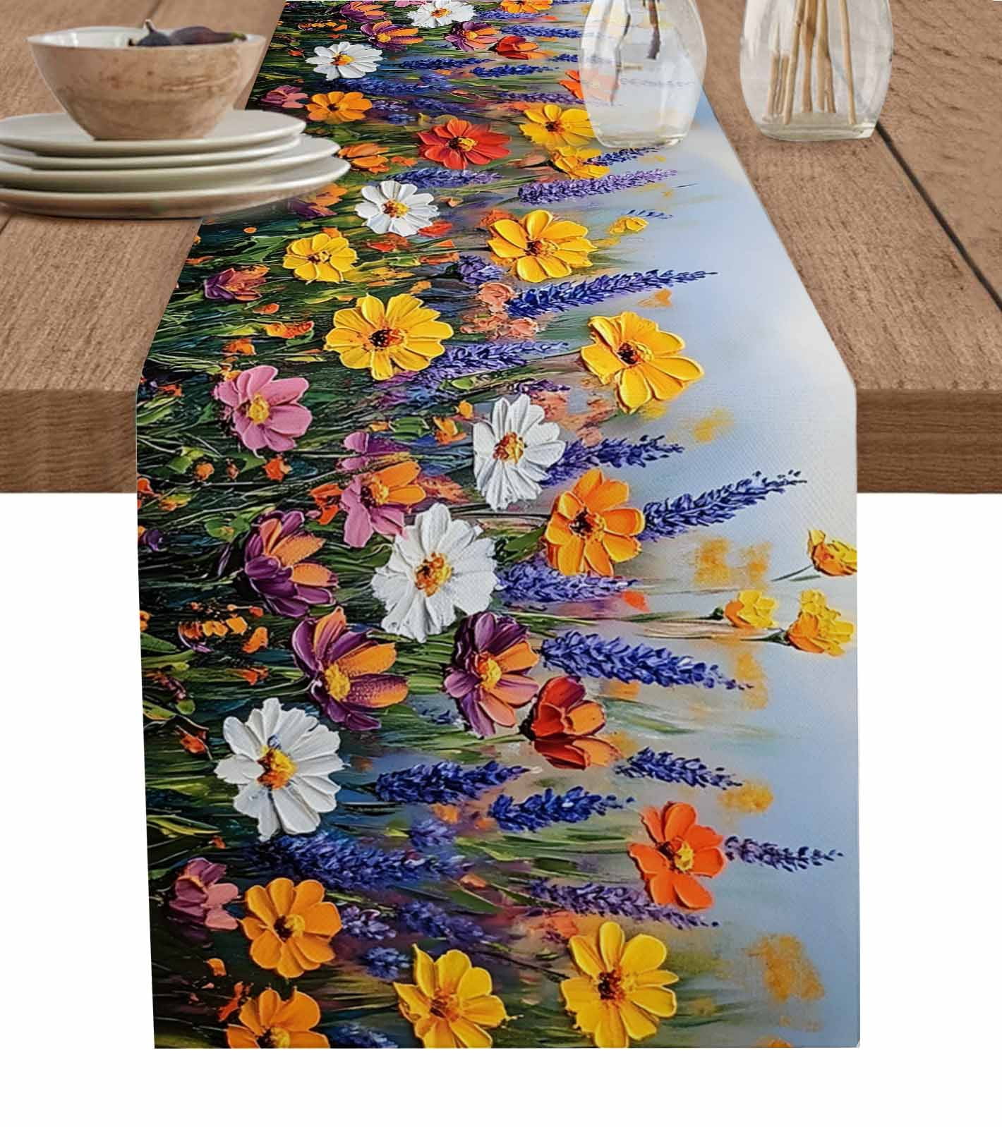 Boanket Vintage Floral Table Runner - 120 Inch Long, Kitchen Dining ...