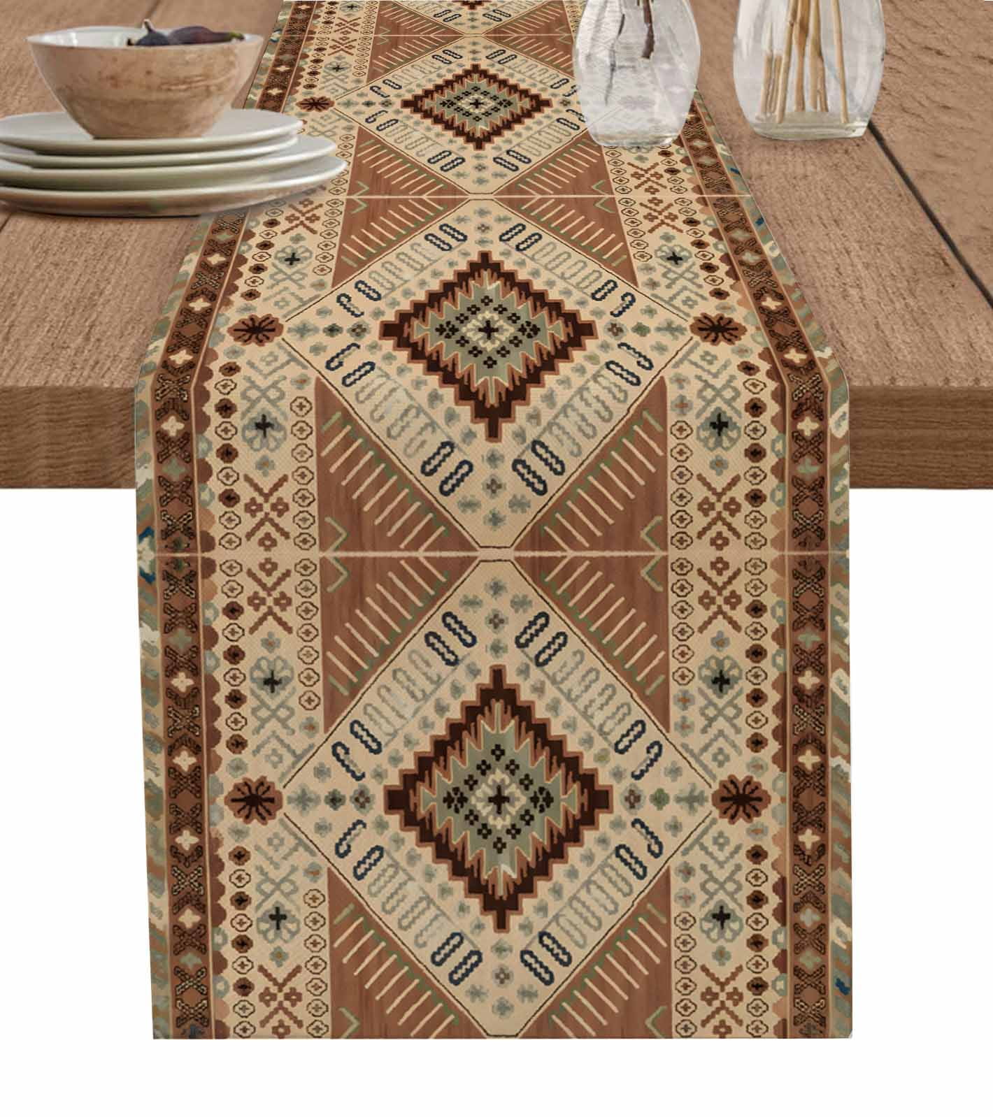 Boanket Vintage Geometric Table Runner - 48 Inch Long, Kitchen Dining ...