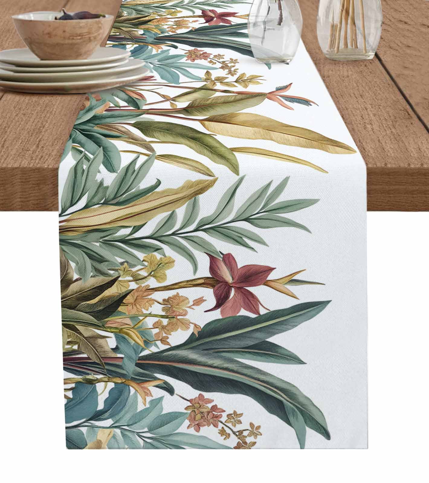 Boanket Vintage Leaves Floral Table Runner - 108 Inch Long, Kitchen ...