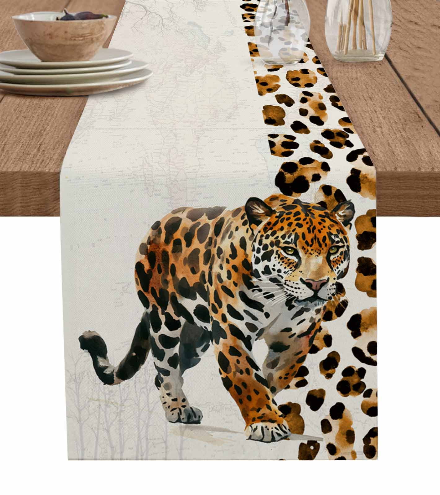 Boanket Vintage Leopard Table Runner - 60 Inch Long, Kitchen Dining ...
