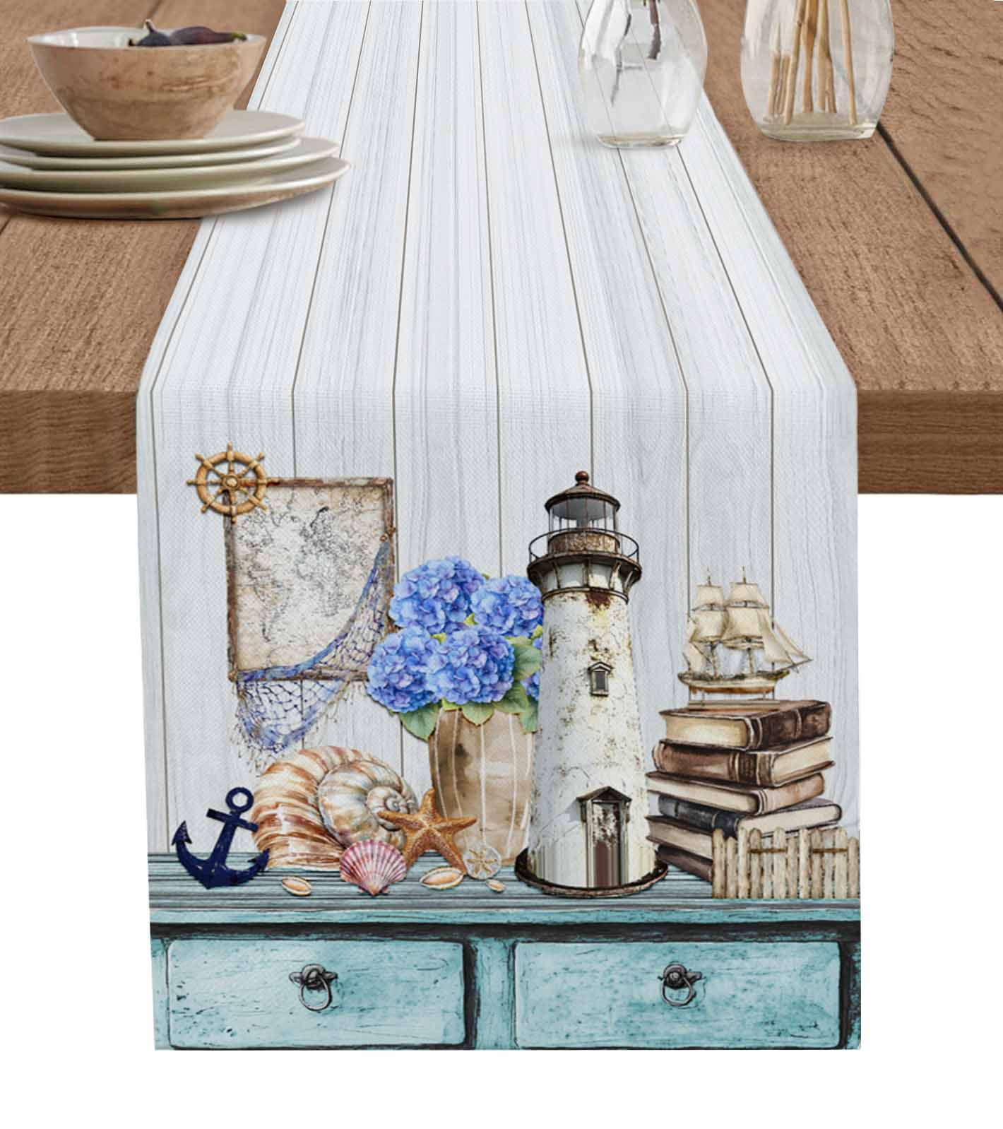 Boanket Vintage Lighthouse Coastal Table Runner - 72 Inch Long, Kitchen ...