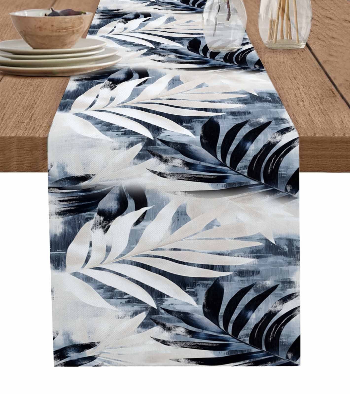 Boanket Vintage Navy Blue Botanical Table Runner - 36 Inch Long ...