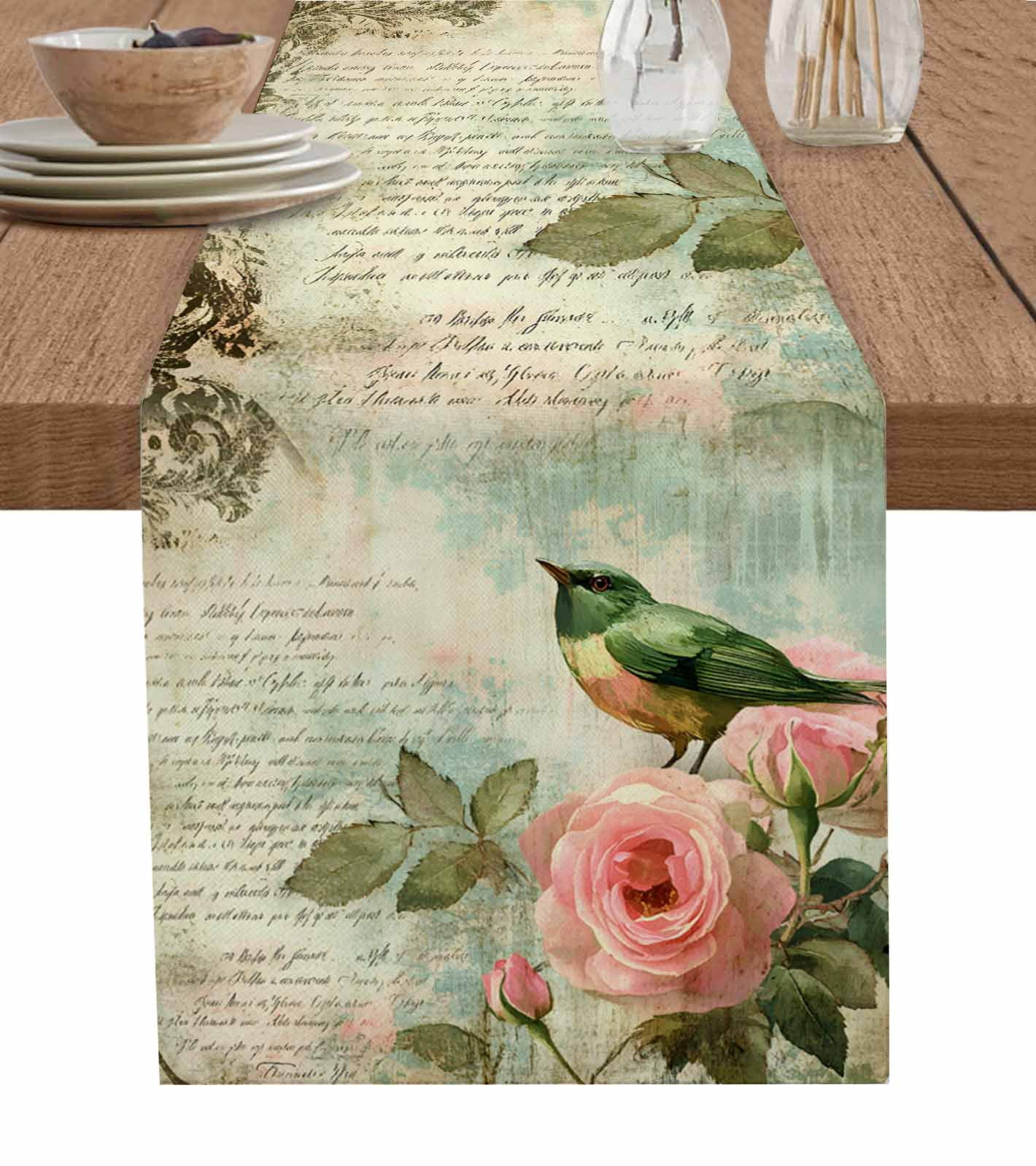 Boanket Vintage Pink Floral Table Runner - 120 Inch Long, Kitchen ...