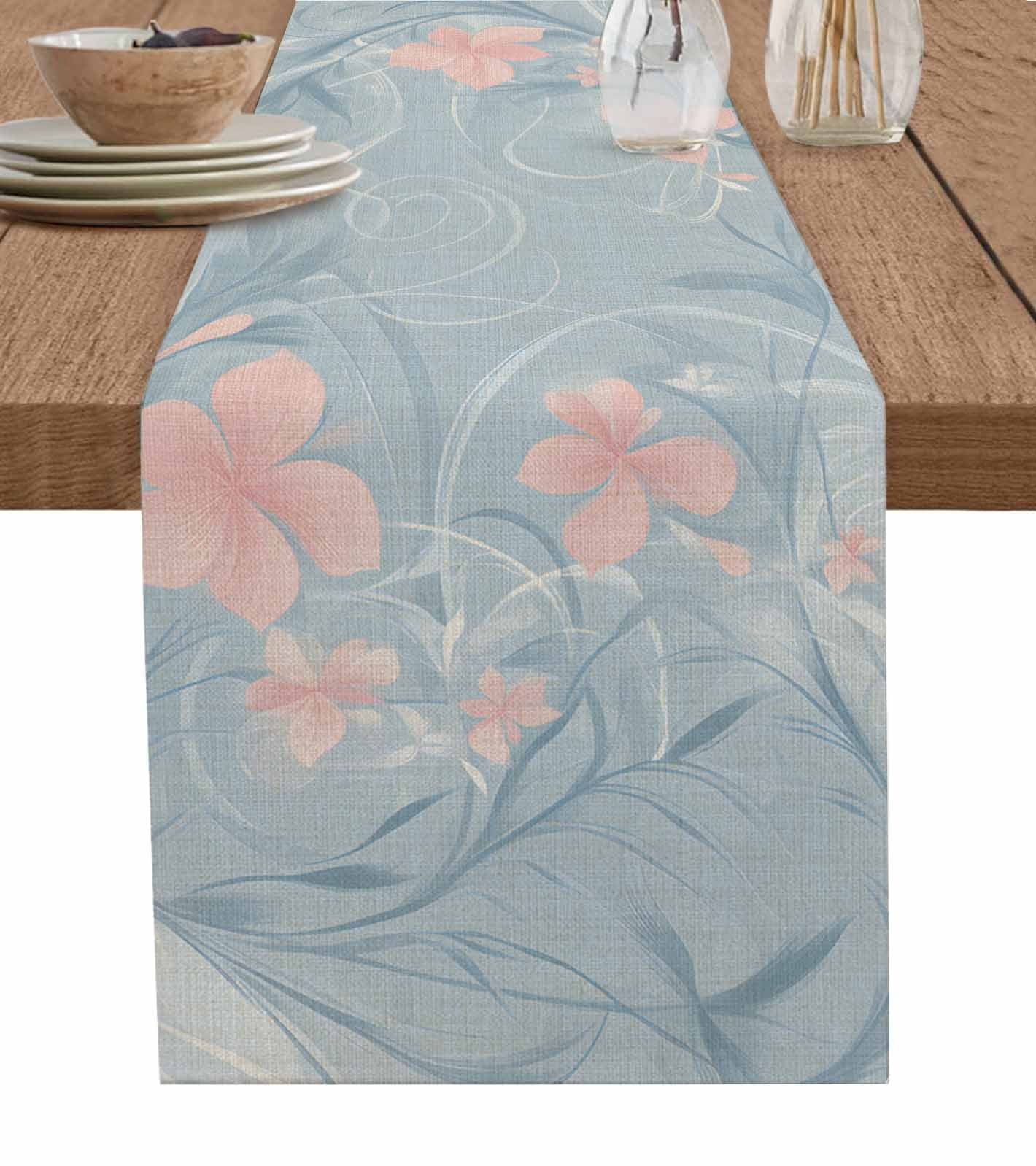 Boanket Vintage Pink Flower Table Runner - 90 Inch Long, Kitchen Dining ...