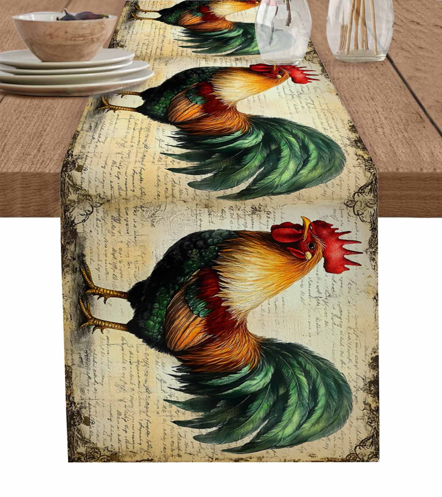 Boanket Vintage Rooster Table Runner - 72 Inch Long, Kitchen Dining ...