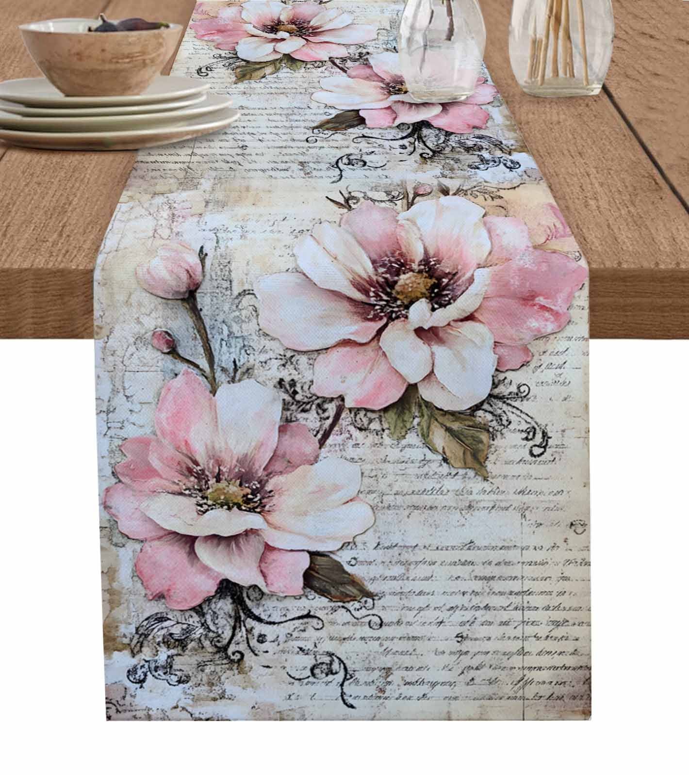 Boanket Vintage Spring Floral Table Runner - 90 Inch Long, Kitchen ...