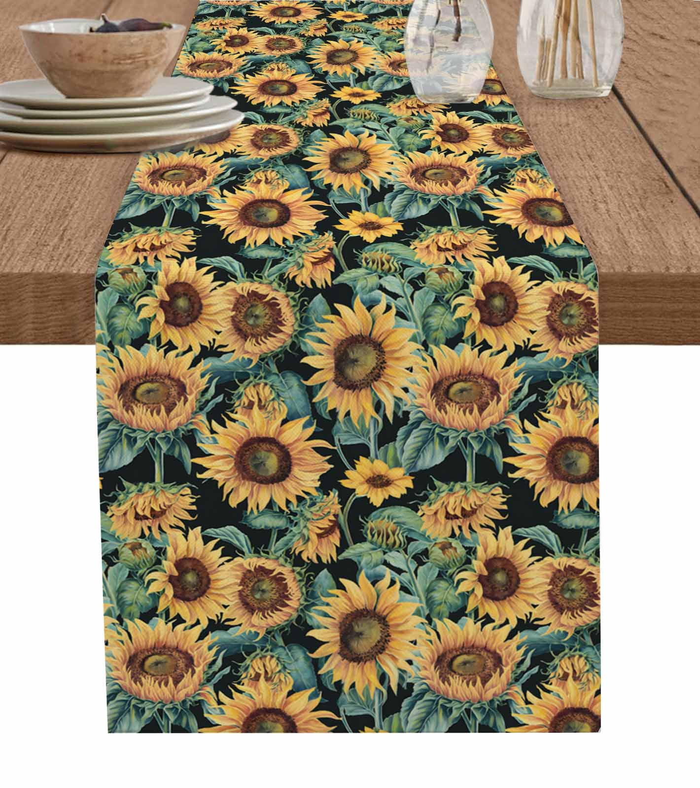 Boanket Vintage Sunflower Table Runner - 70 Inch Long, Kitchen Dining ...