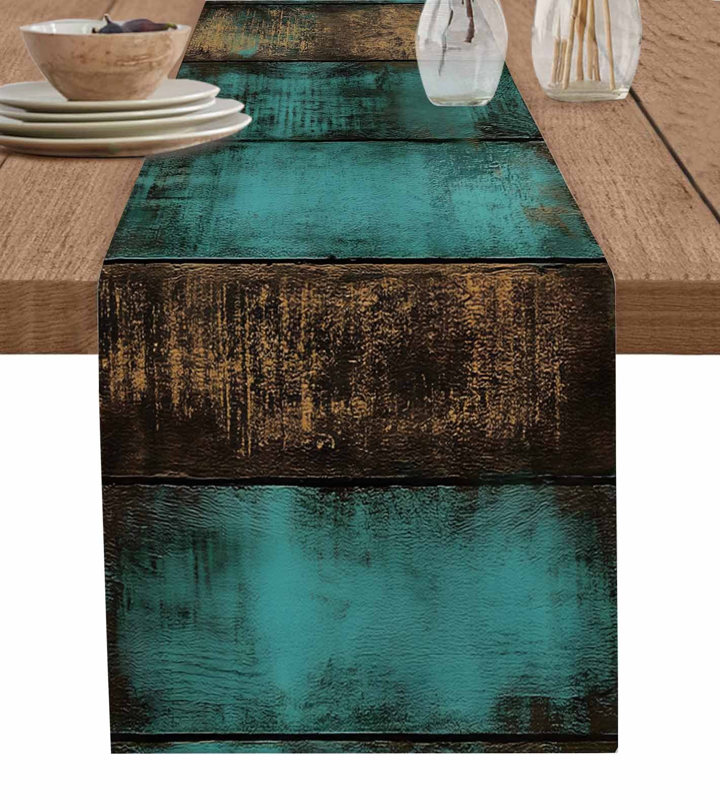Boanket Vintage Teal Stripe Table Runner - 90 Inch Long, Kitchen Dining ...