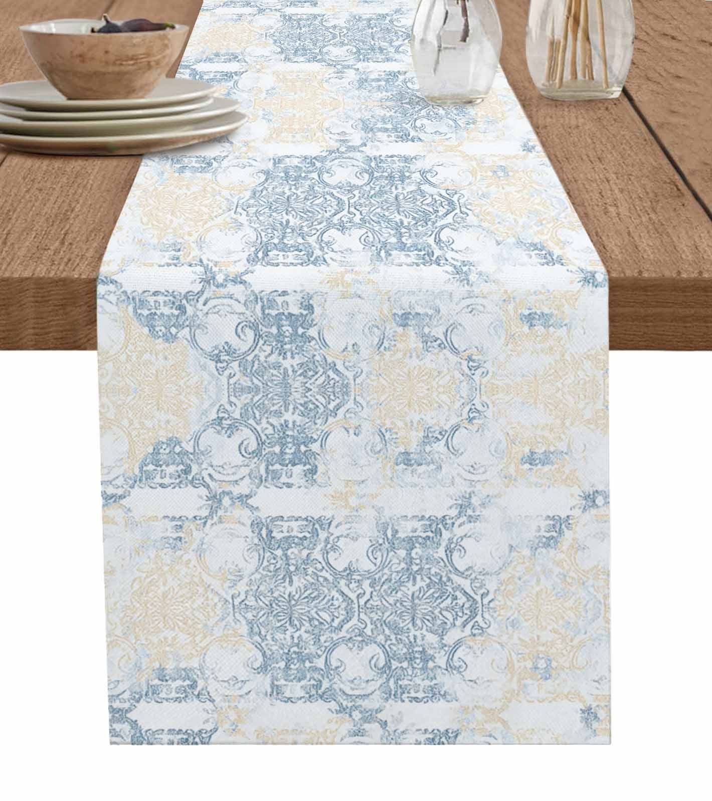 Boanket Vintage Yellow Blue Table Runner - 108 Inch Long, Kitchen ...