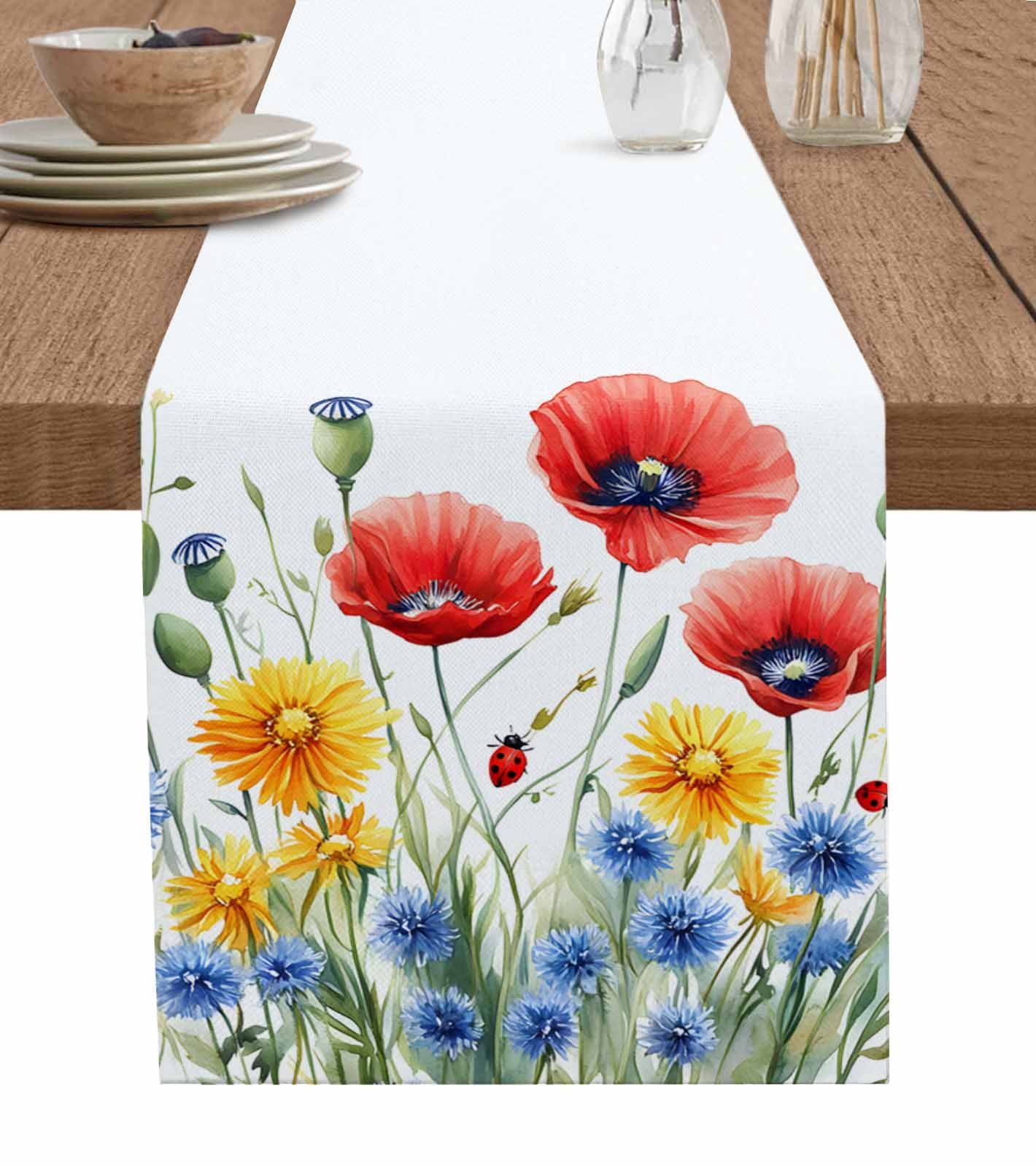 Boanket Watercolor Floral Table Runner - 72 Inch Long, Kitchen Dining ...