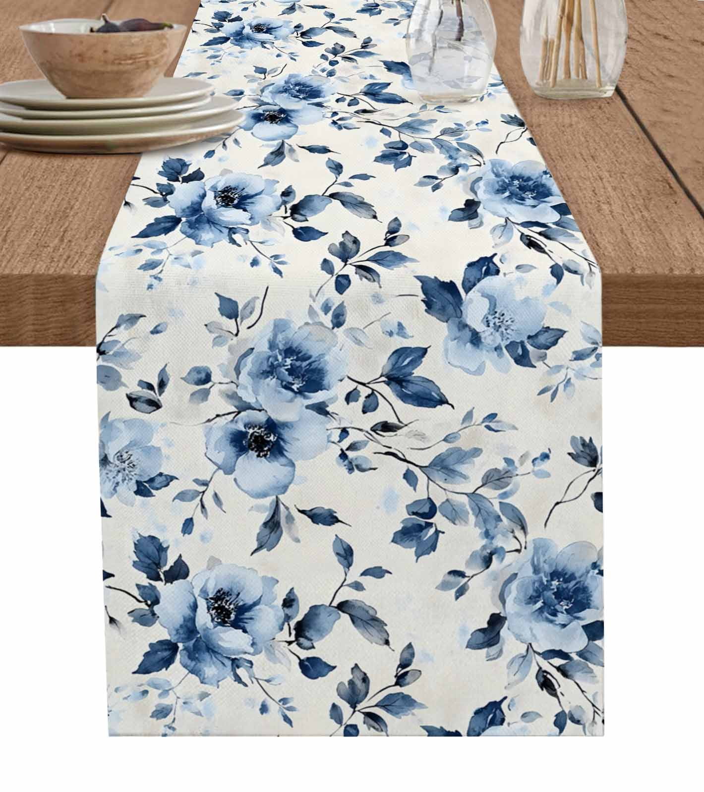 Boanket Watercolor Flower Table Runner - 120 Inch Long, Kitchen Dining ...