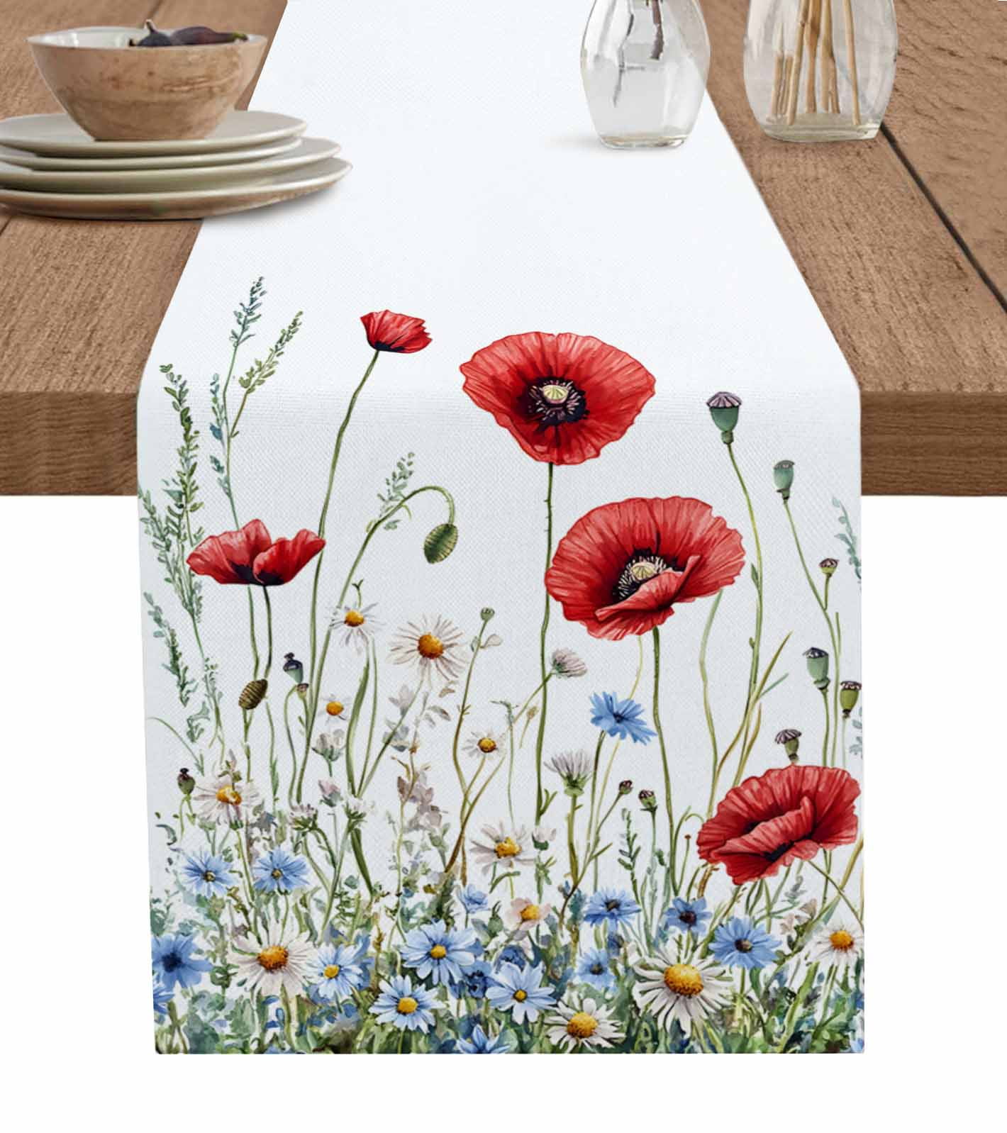 Boanket Watercolor Flower Table Runner - 120 Inch Long, Kitchen Dining ...