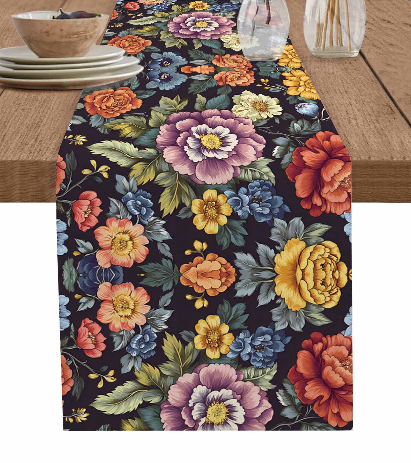Boanket Watercolor Flower Table Runner - 36 Inch Long, Kitchen Dining ...
